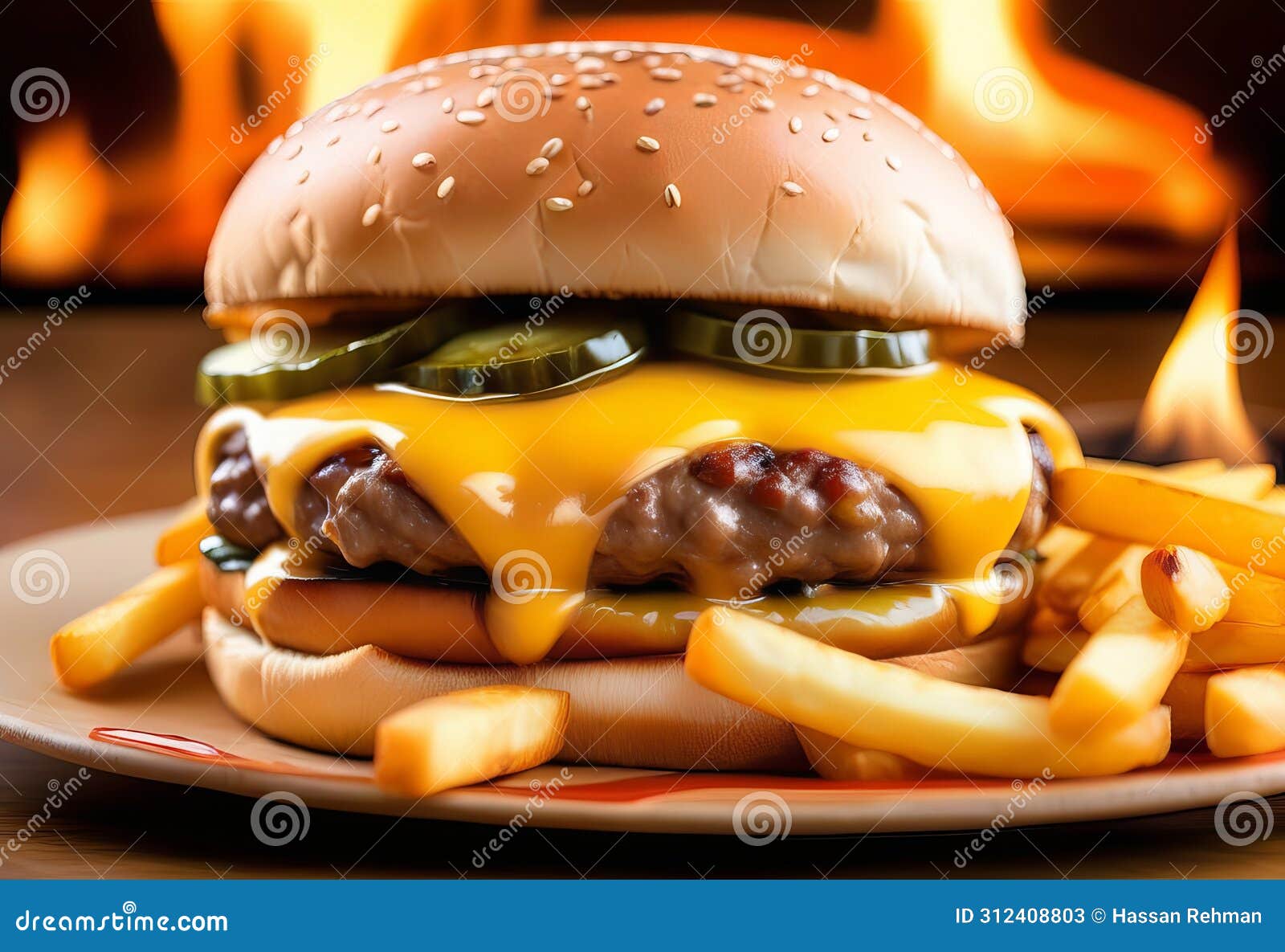Indulge in a Cheesy Burger with Crispy Fries Stock Illustration ...