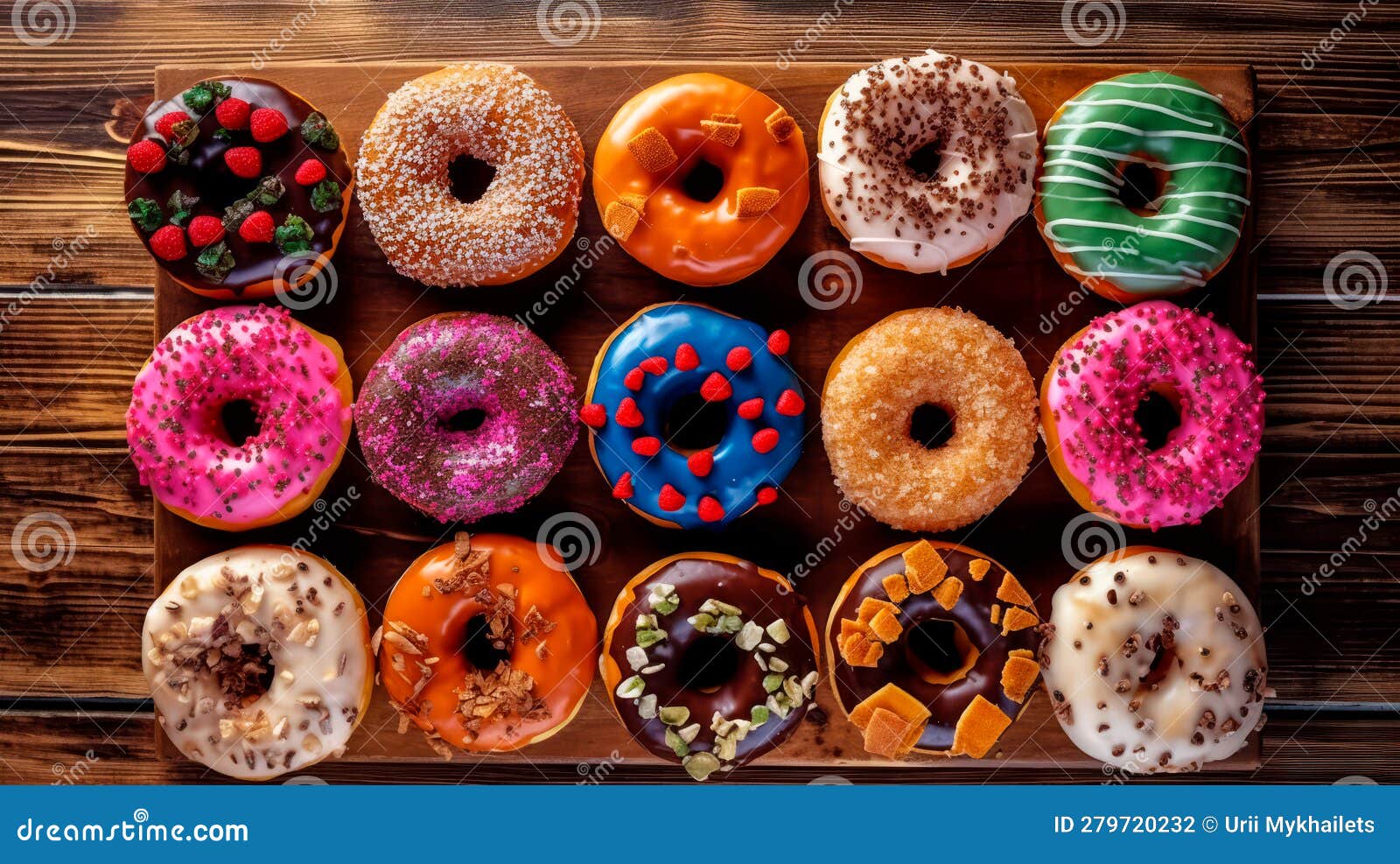 Flavorful Donut Delights: Assorted Colorful Pastries on a Wooden ...