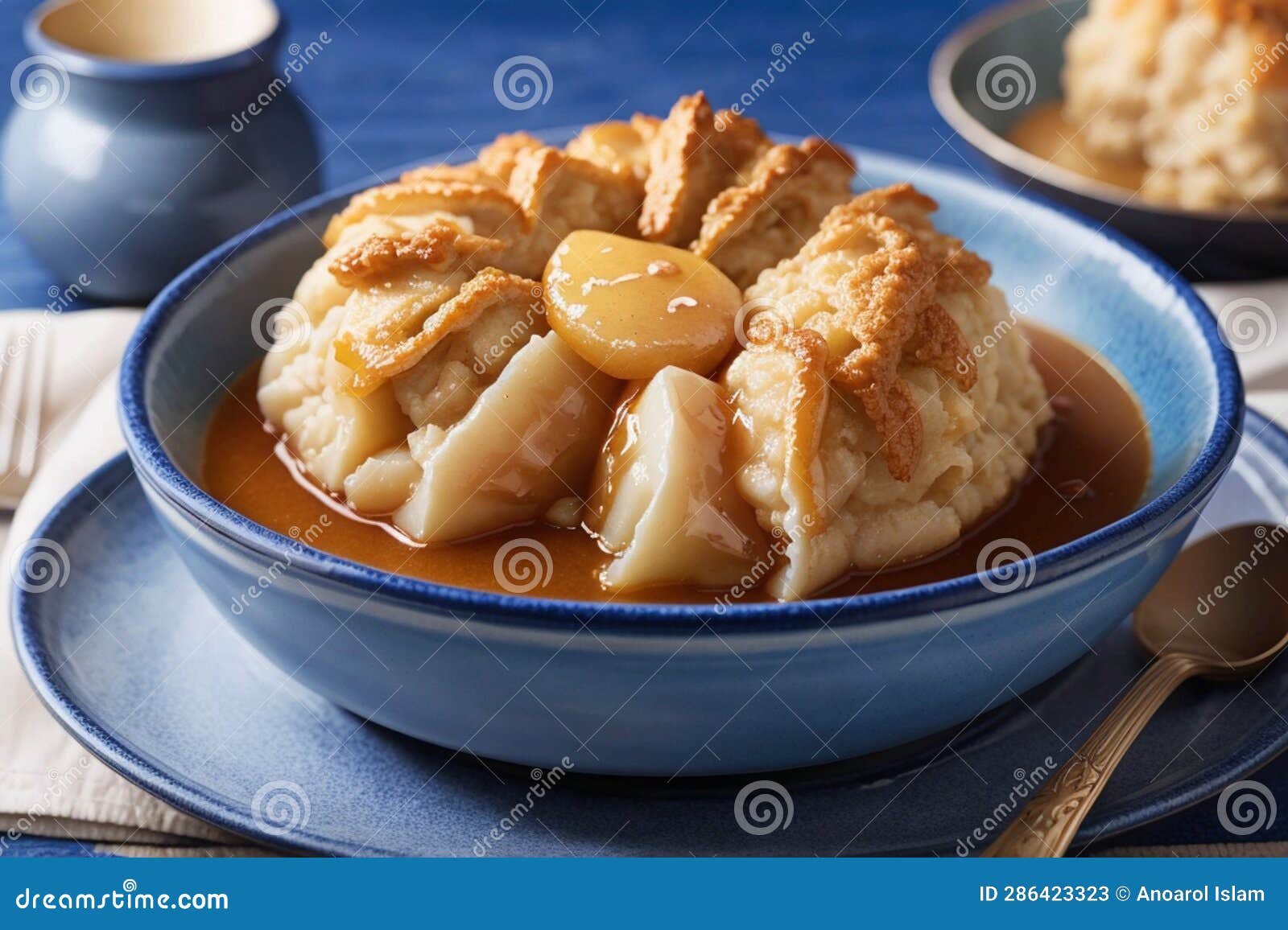 Famous Apple Dumpling Served in a Blue Bowl Stock Illustration ...