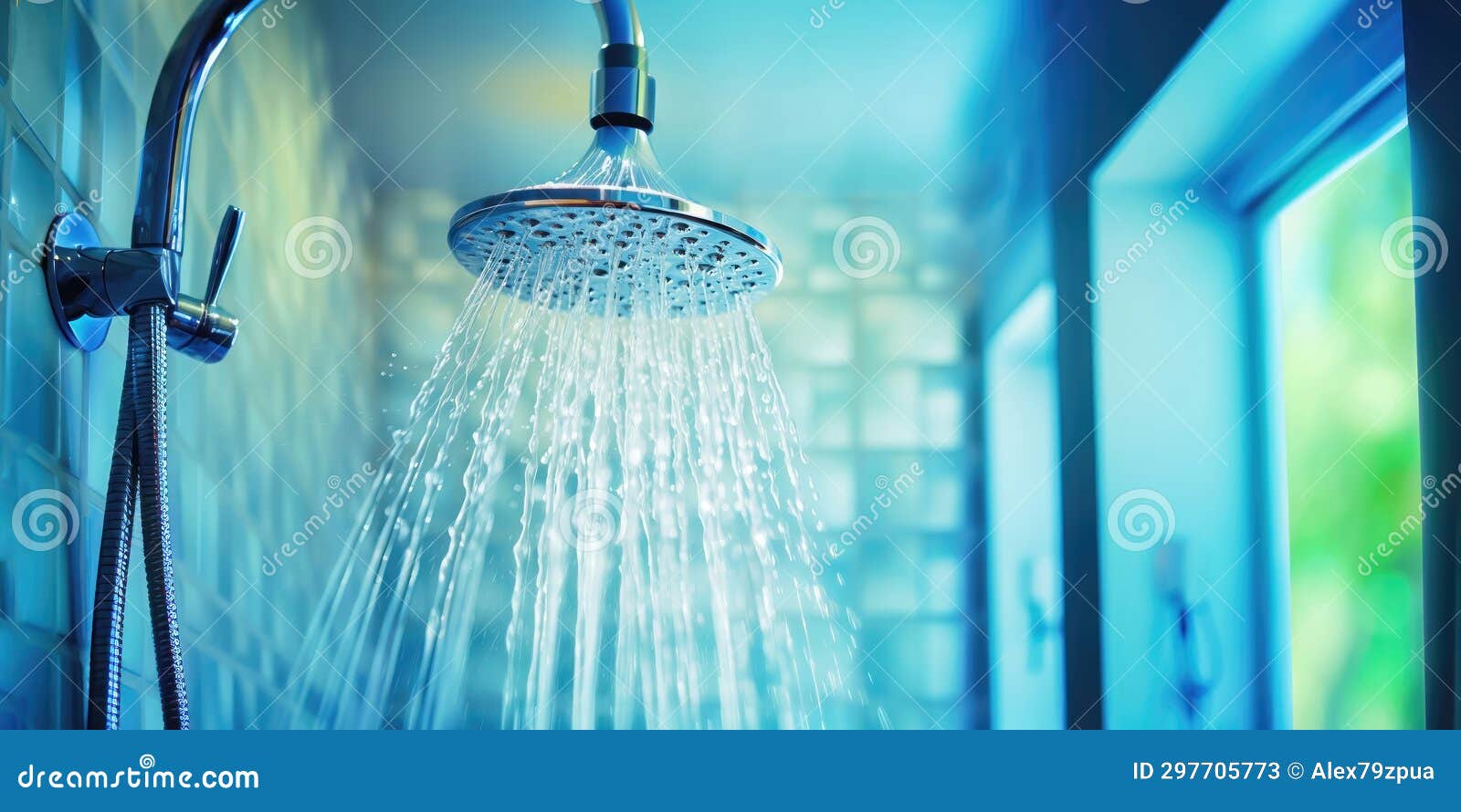 Shower Time Splendor Close Up Of Water Pouring From Shower Head Generative Ai Stock