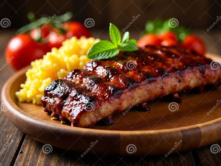 Savor the Summer Delicious BBQ Ribs with Rice and Tomatoes on a Rustic ... Savor the Summer Delicious BBQ Ribs with Rice and Tomatoes on a Rustic ...