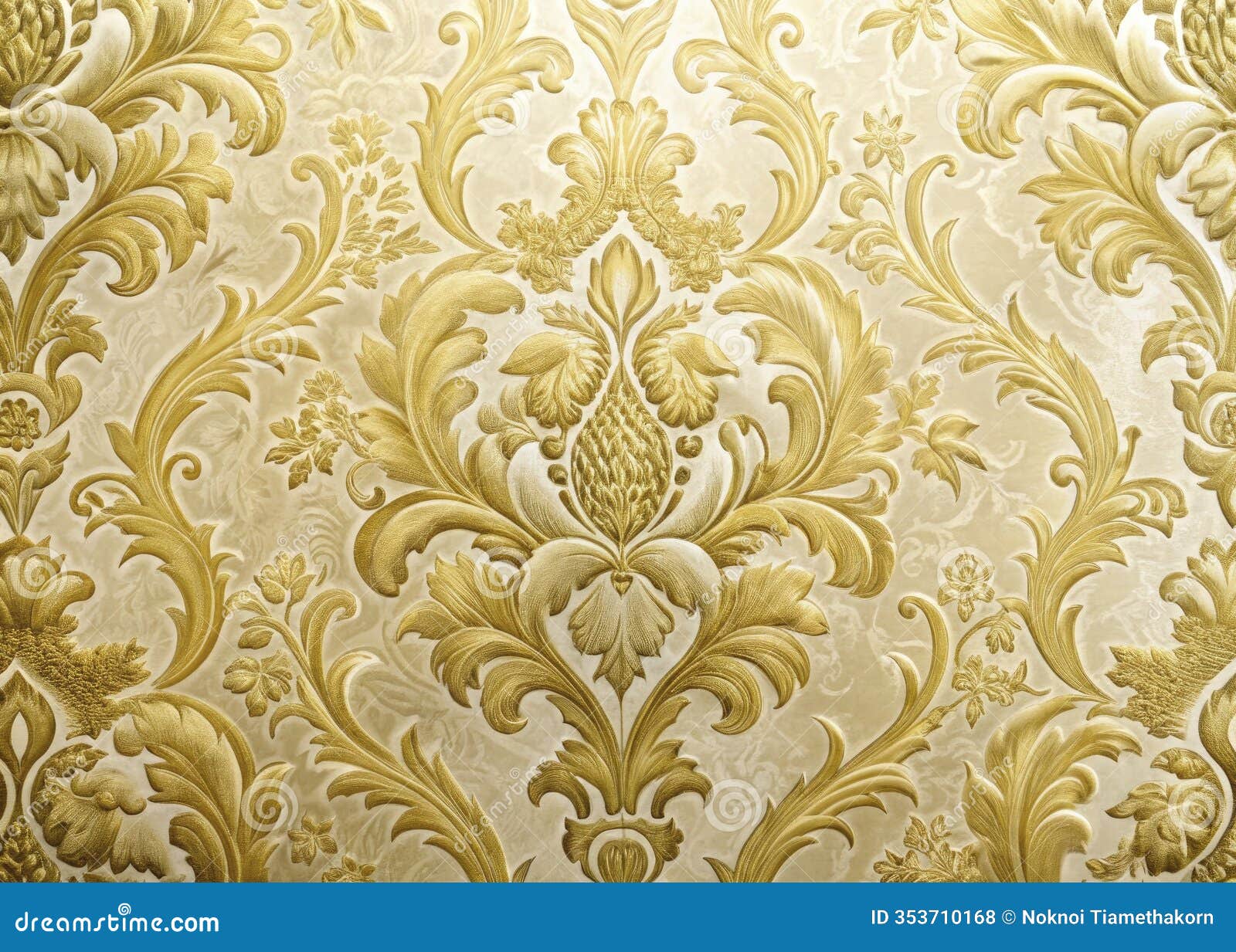Indulge Your Senses with Opulent Gold and Cream Embossed Damask ...