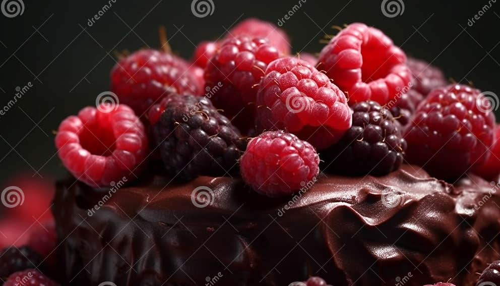 Indulgent Chocolate Dessert with Fresh Raspberry and Cream Generated by ...