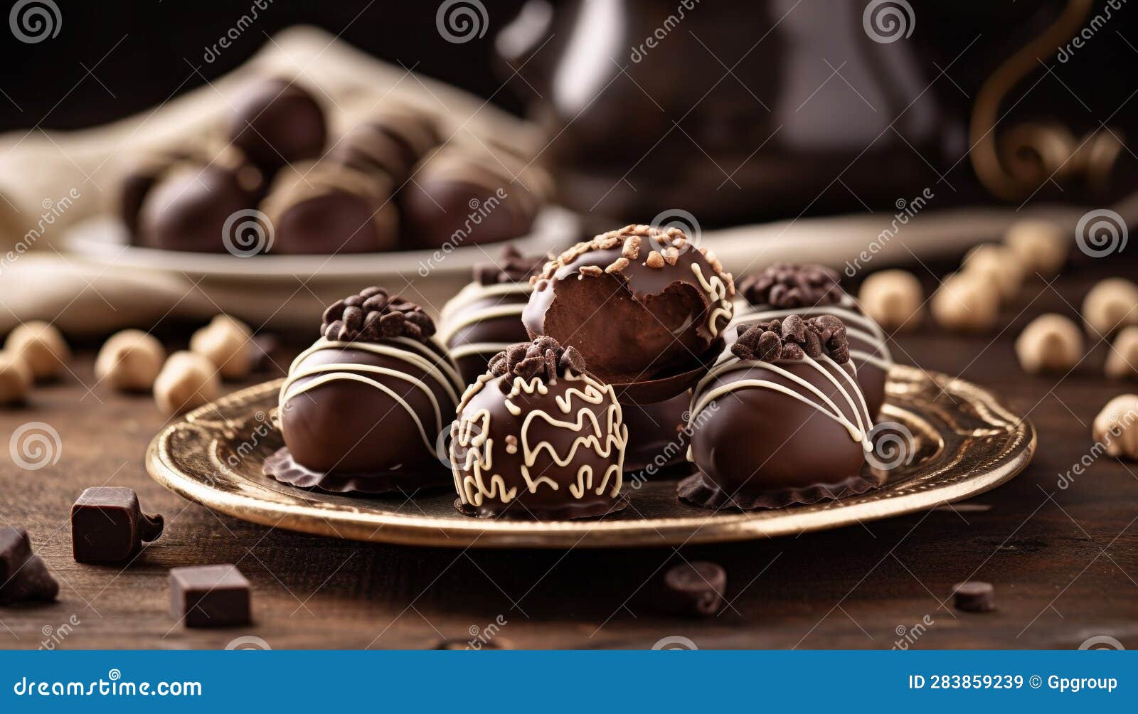 Indulgent Chocolate Truffle Plate, a Gourmet Delight Generated by AI ...