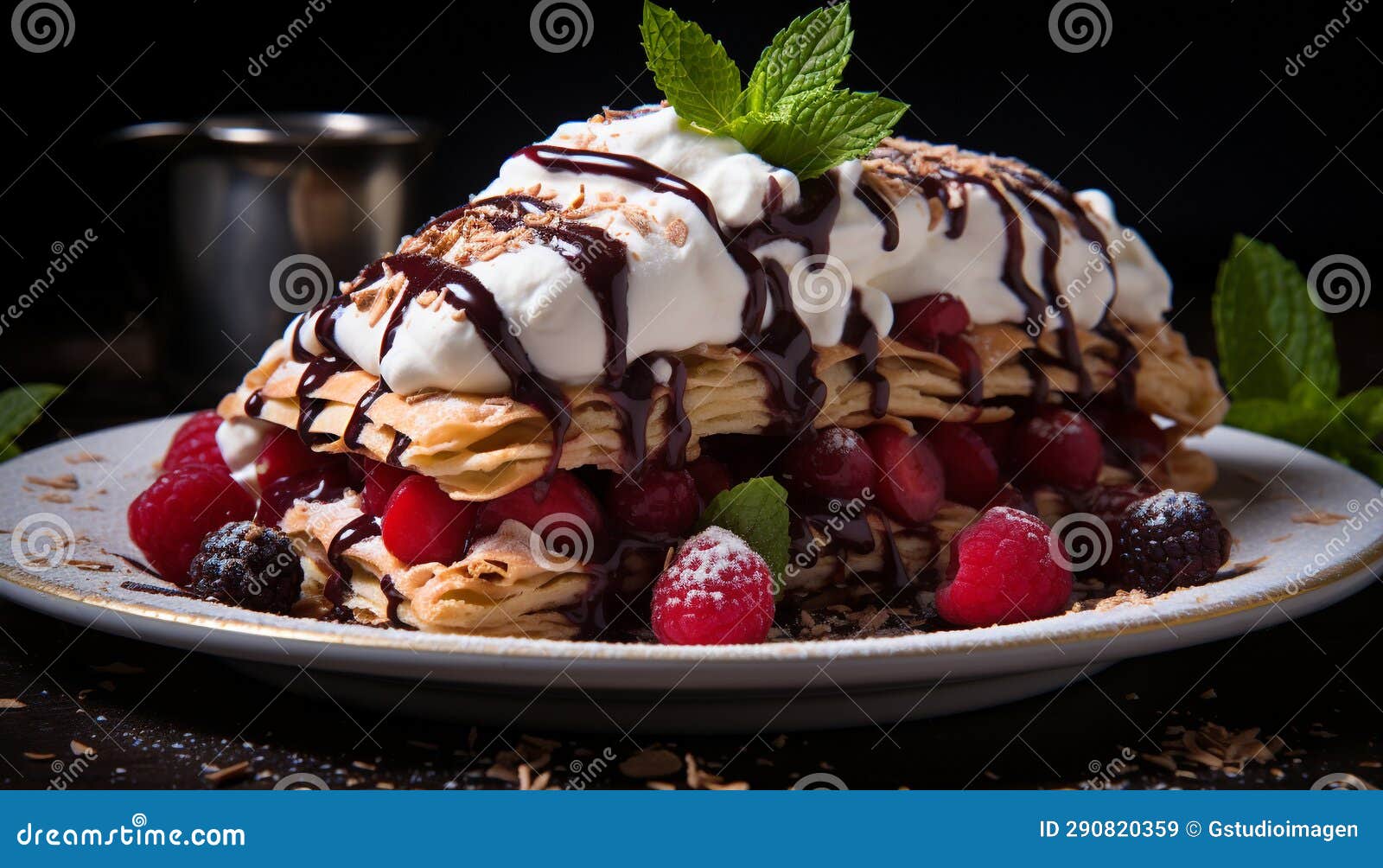 Indulgent Homemade Dessert Chocolate Pancake Stack with Berry Sauce ...