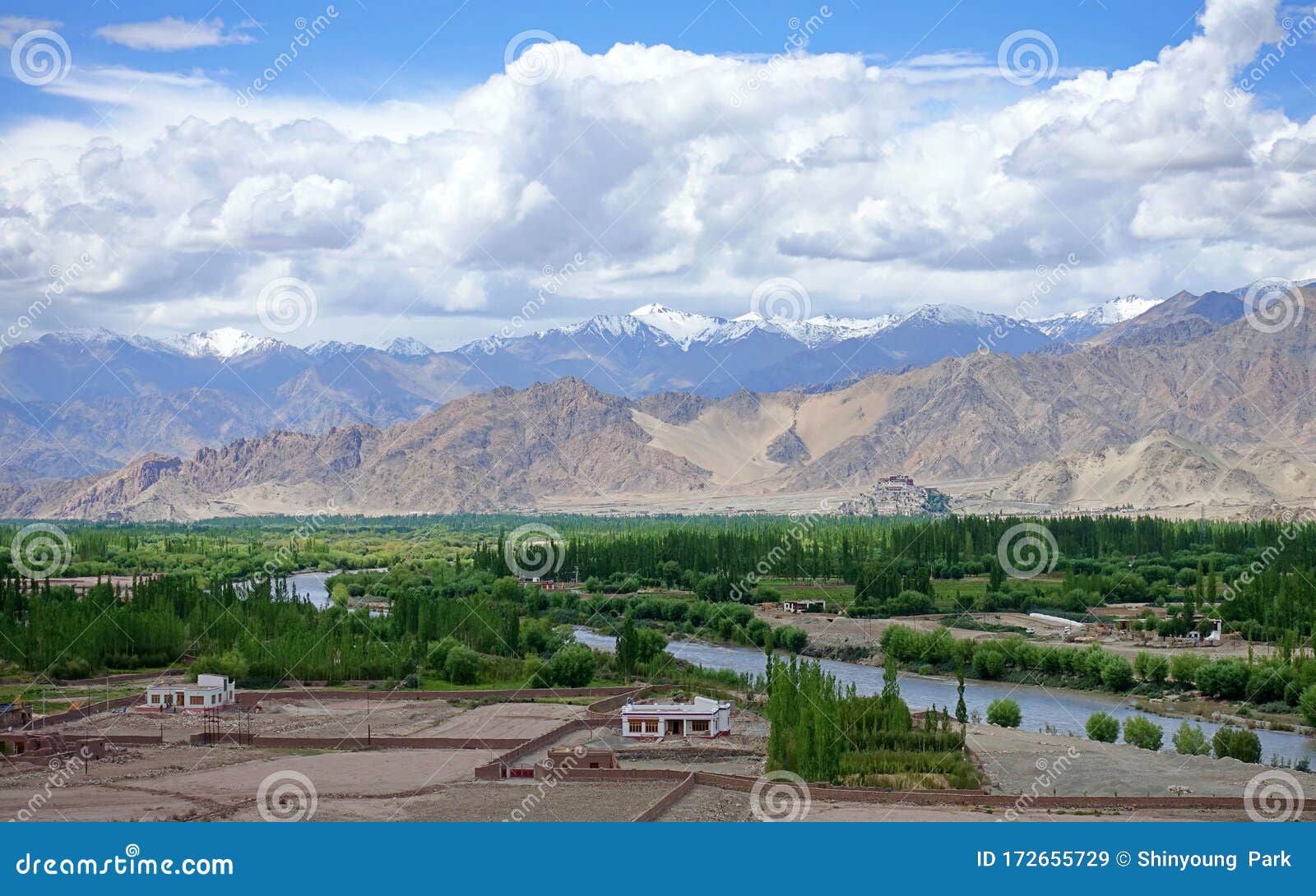 Indus River with Bare Mountains Behind Next To Leh, Ladakh Stock Image ...