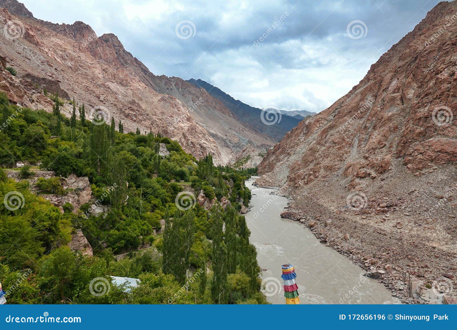 Indus River with Bare Mountains Behind Next To Leh, Ladakh Stock Photo ...