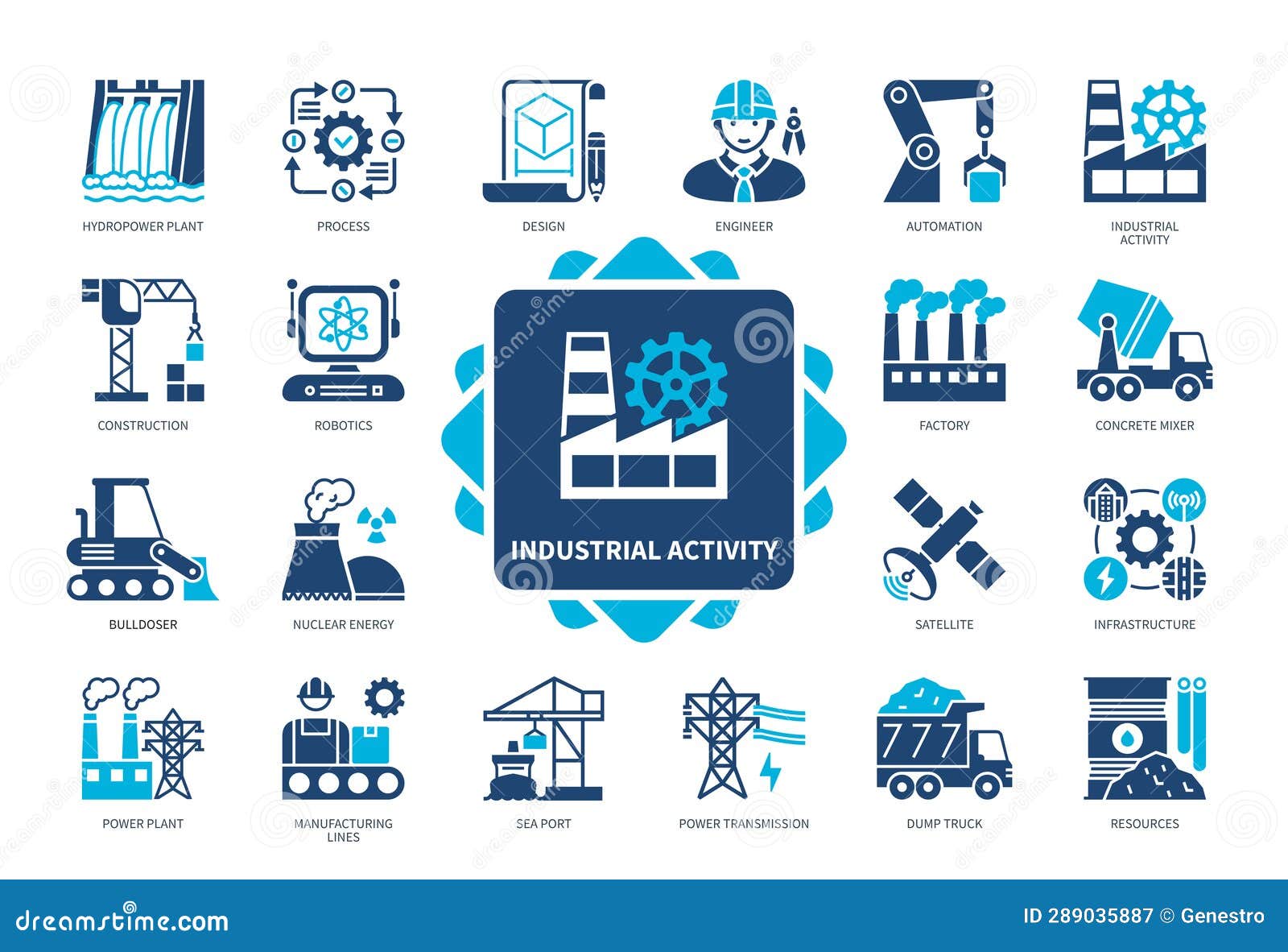 Industrial Activity Solid Icon Set Stock Illustration - Illustration of ...