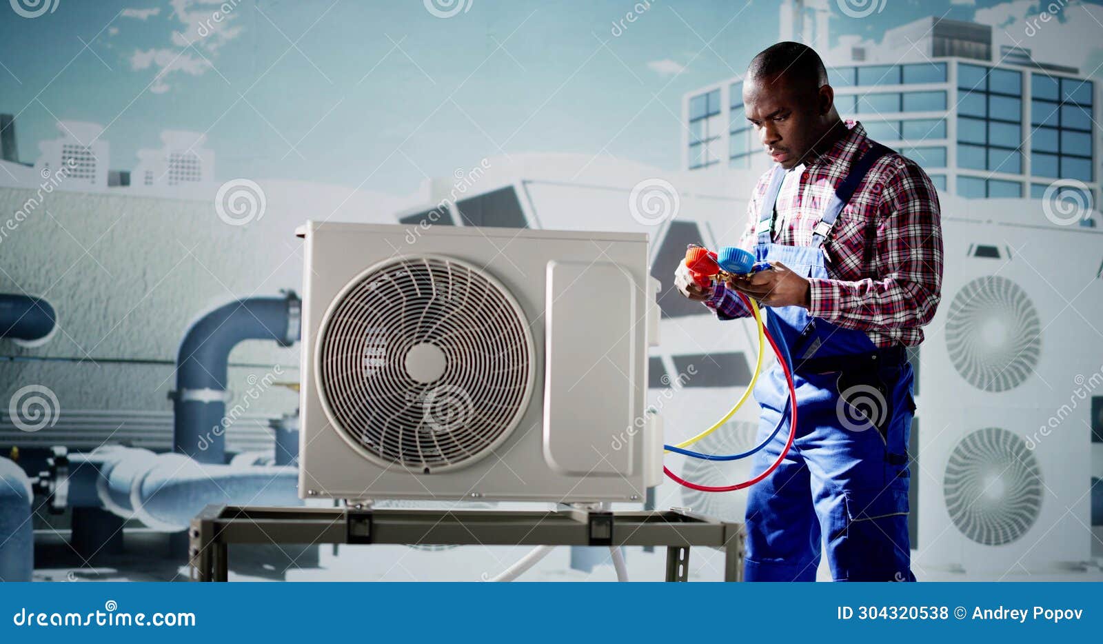 Industrial Air Conditioning Technician Stock Photo - Image of ...
