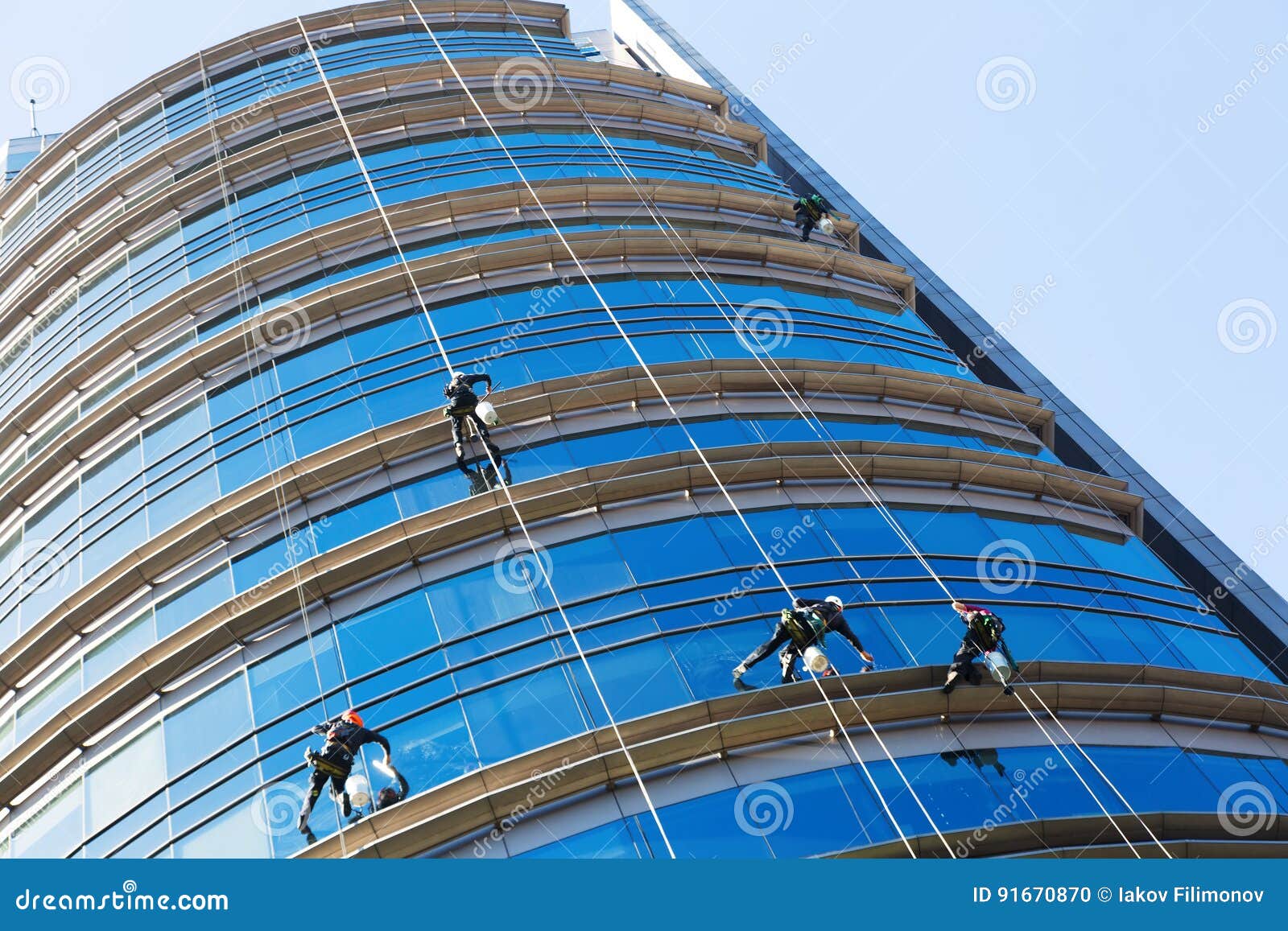 Industrial Alpinists Cleaning Skyscraper Stock Photo - Image of ...