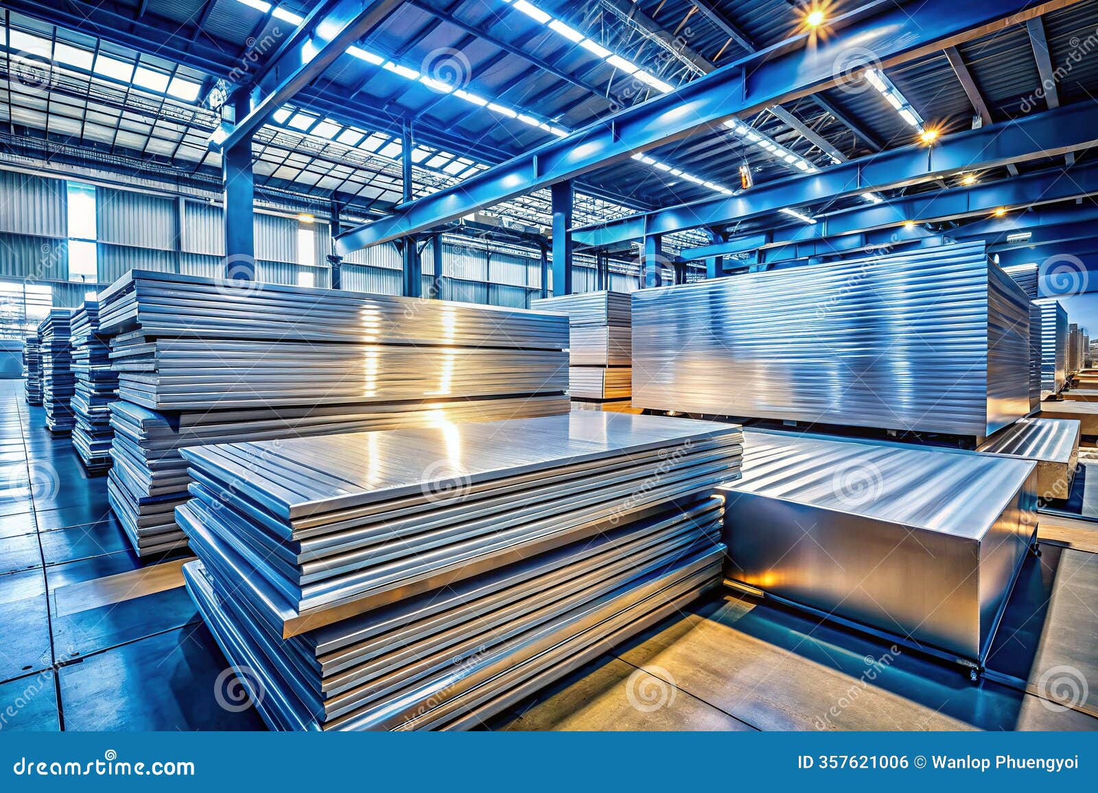 Industrial Aluminum Sheet Metal Production a Stacked Rectangular Raw ...