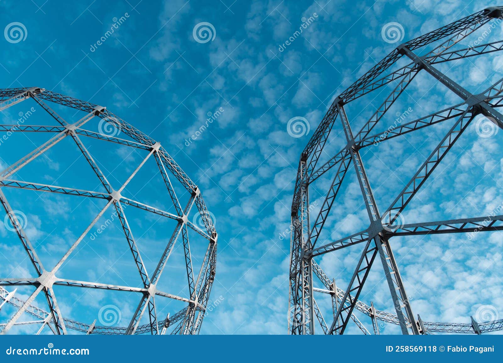 Industrial Architecture Steel Silo Metallic Skeleton Against Sky Stock ...