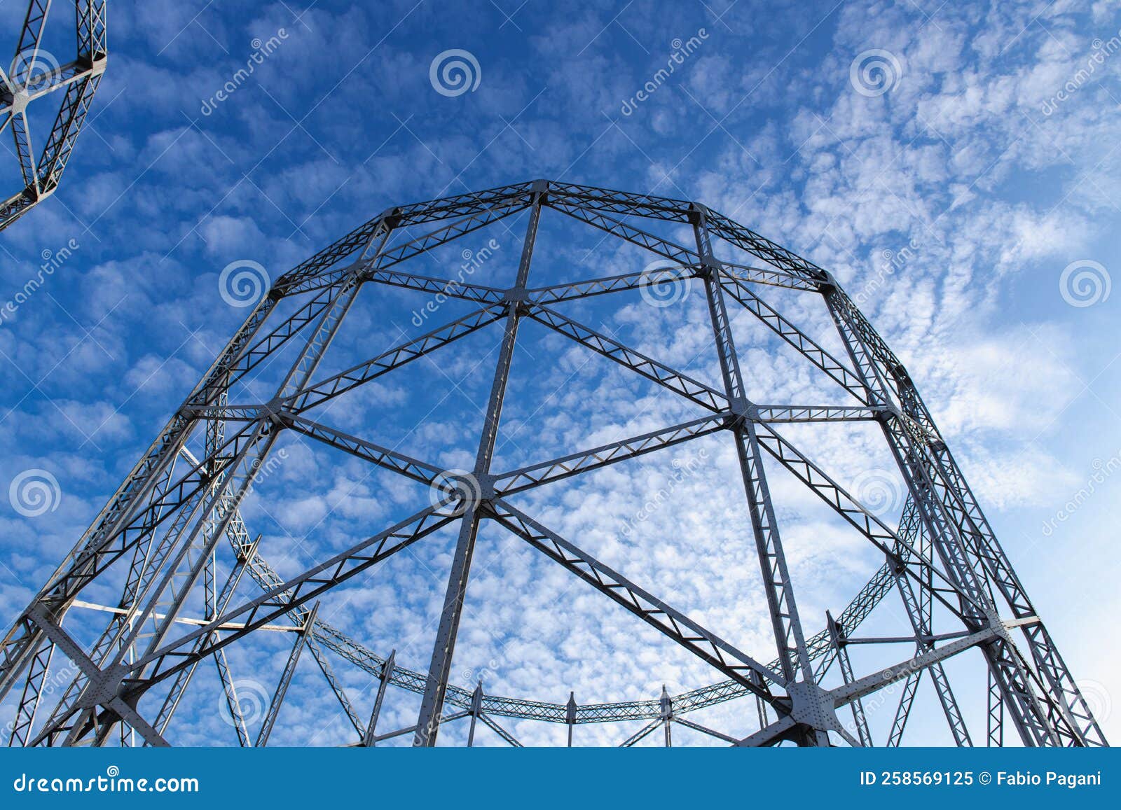 Industrial Architecture Steel Silo Metallic Skeleton Against Sky Stock ...