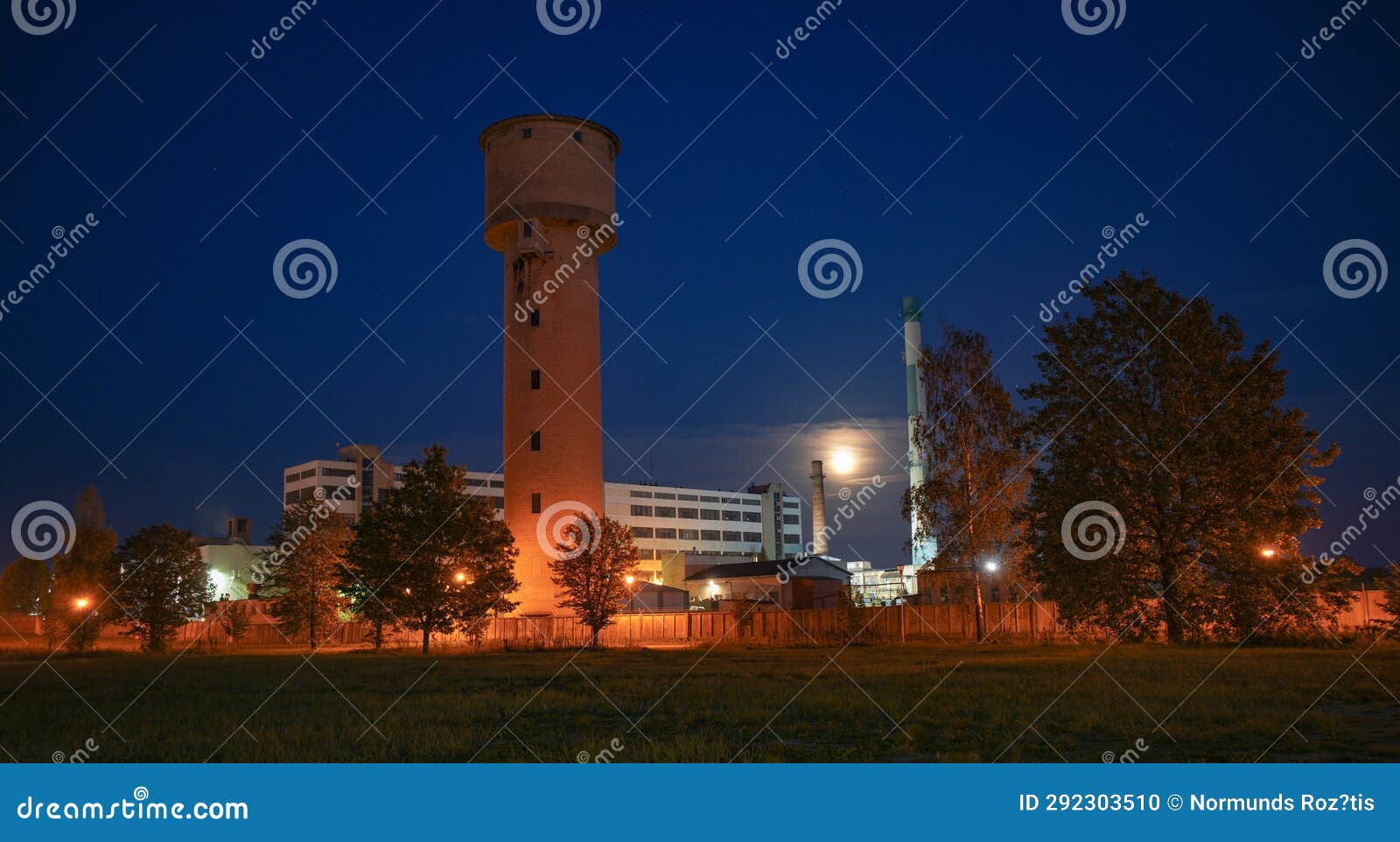 Industrial Area at Night. Landscape with Full Moon Stock Photo - Image ...