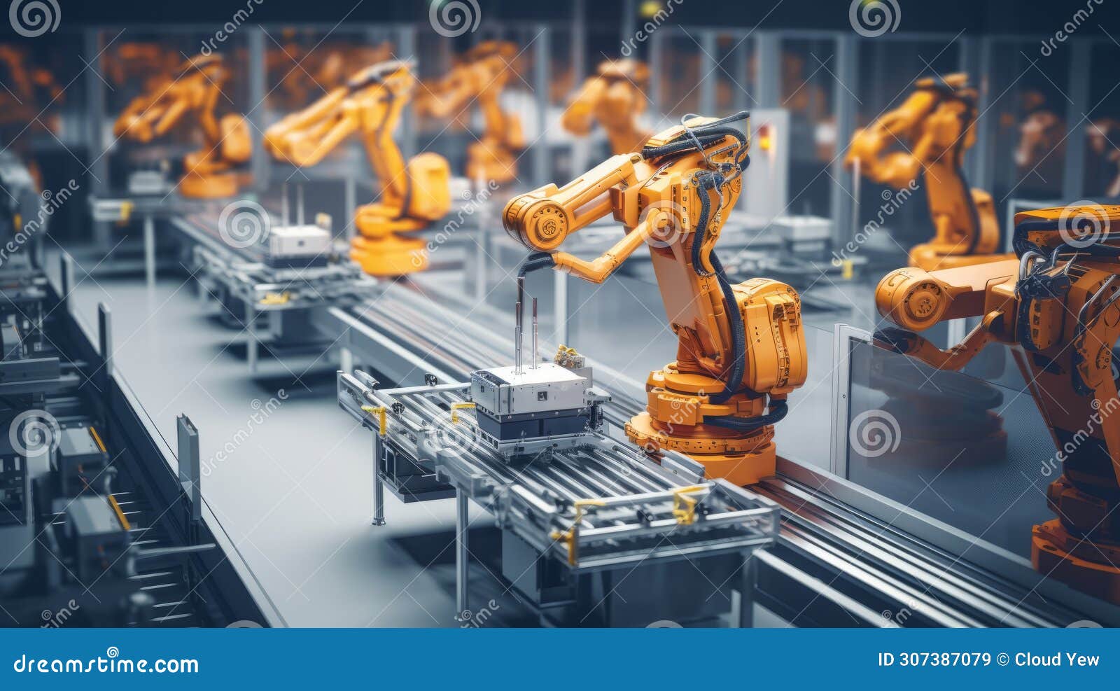 Industrial Assembly Line with Automated Robots Stock Illustration ...