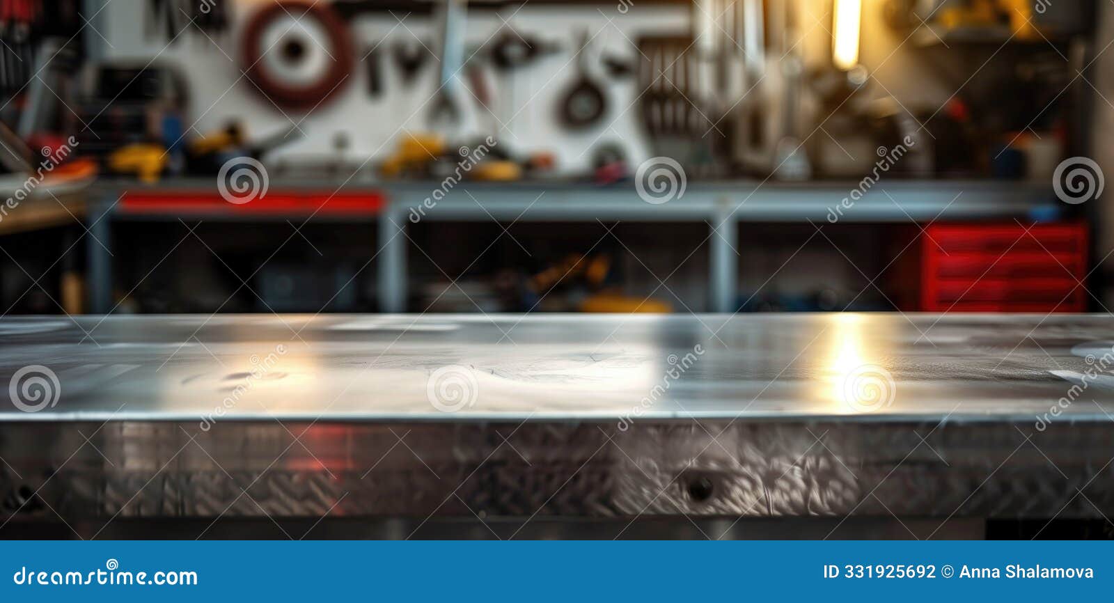 Industrial Automotive Workshop with Metal Workbench and Various Tools ...