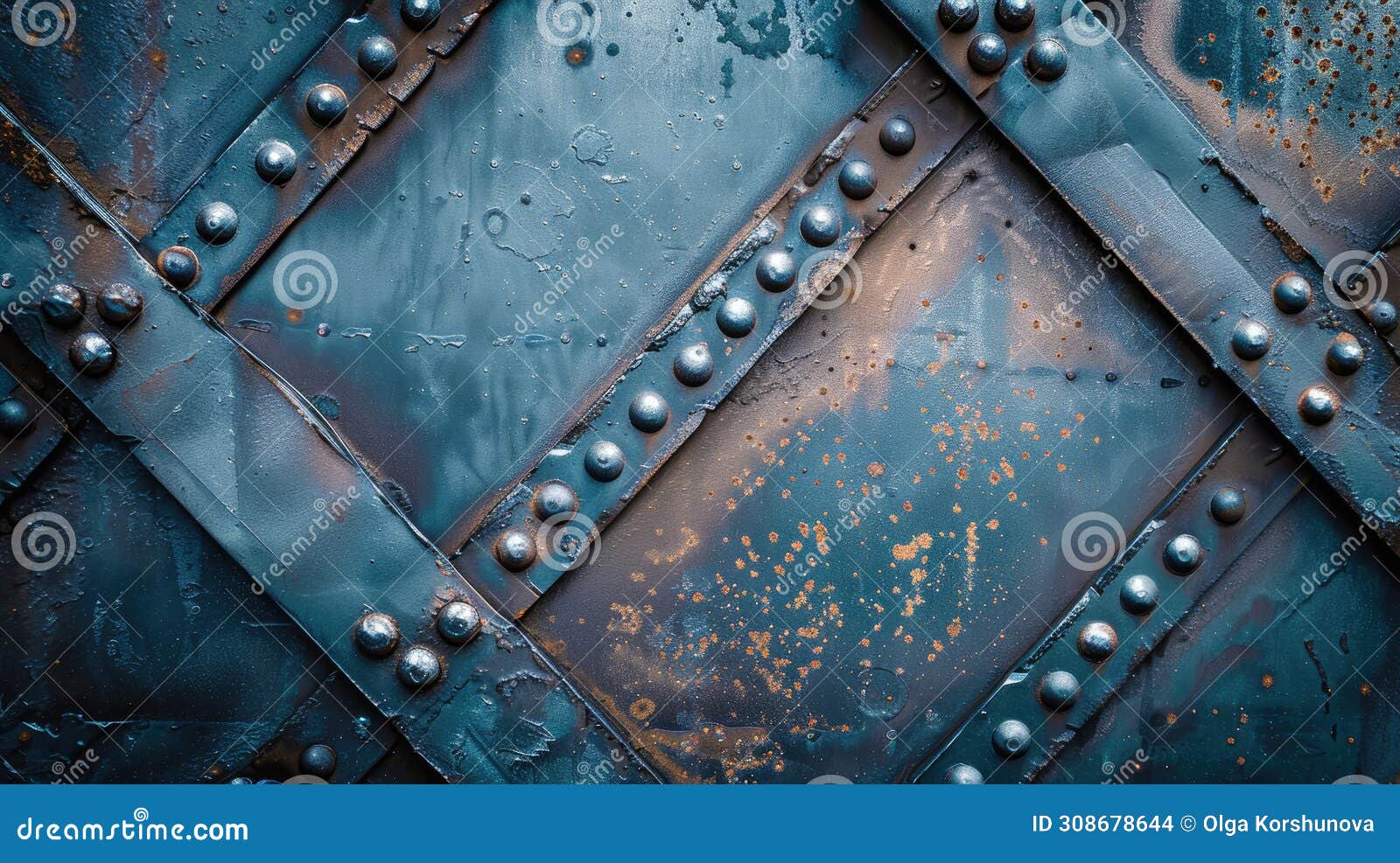 Rustic Blue Metal Plates with Rivets Industrial Look Stock Photo ...