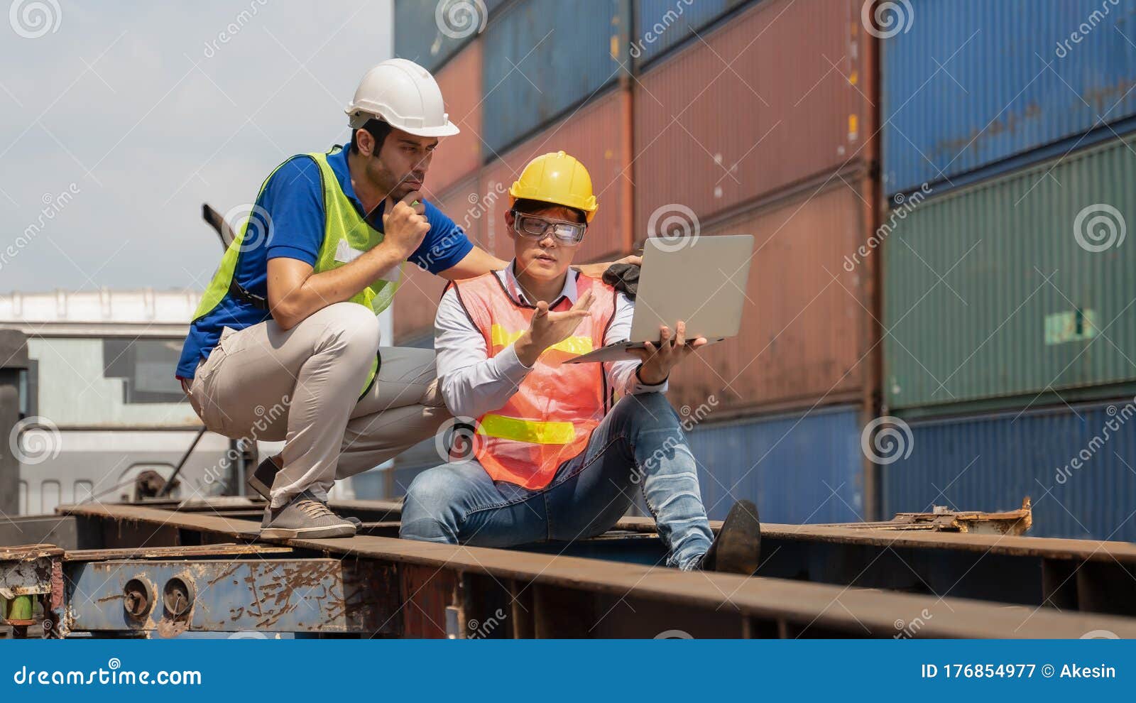 Industrial Background of Caucasian Containers Yard and Cargo Loading ...
