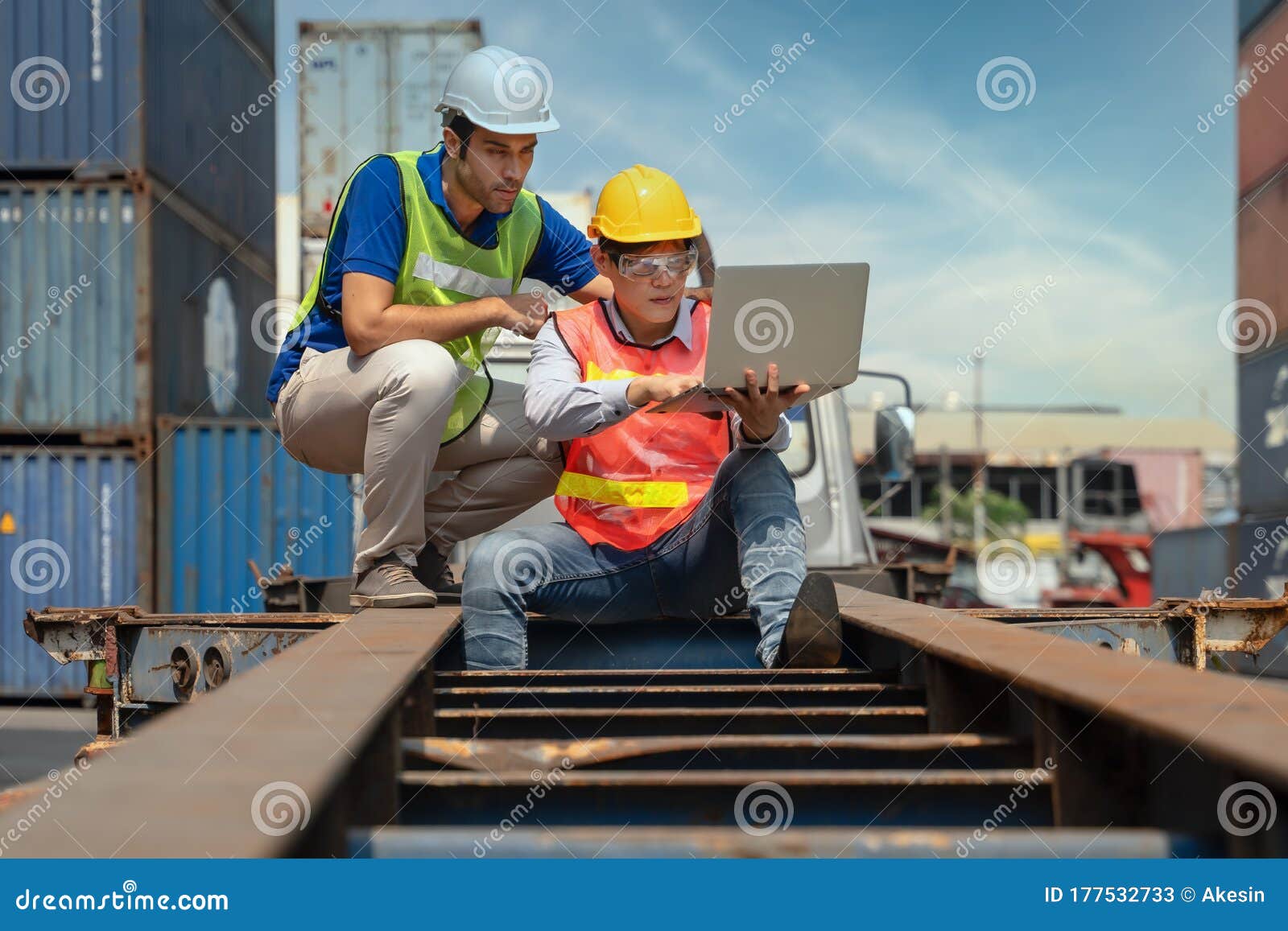 Industrial Background of Caucasian Containers Yard and Cargo Loading ...