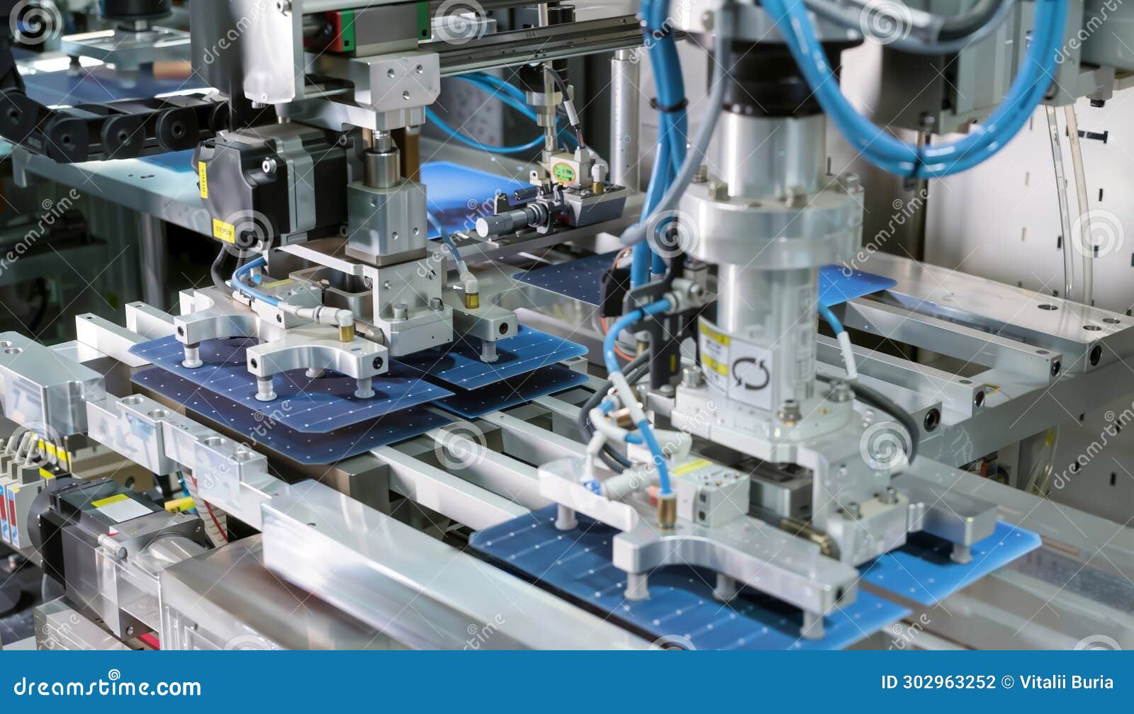 Robotic Arm Working on Assembly Line in Solar Panel Factory, Industrial ...