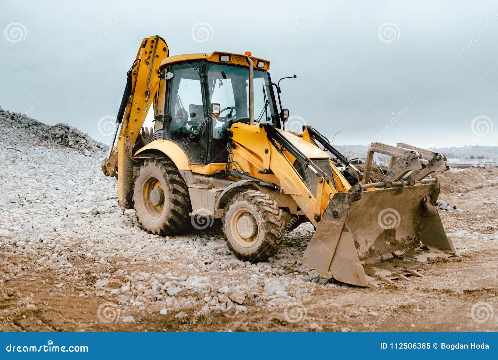 Industrial Backhoe Excavator Machinery on Road Construction Site Stock ...