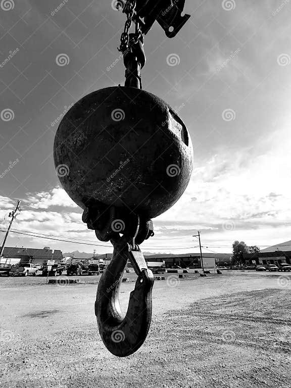 Industrial Ball and Hook with Chain Stock Photo - Image of black, hook ...