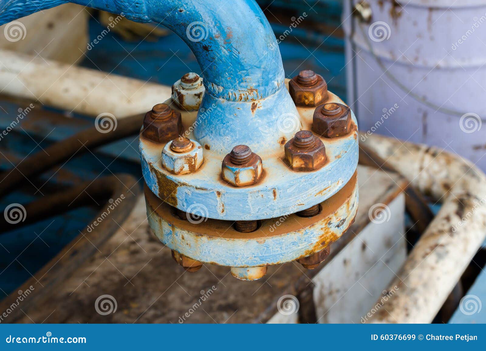 Industrial Blue Pipelines Joint With Rust Bolts Stock Image ...