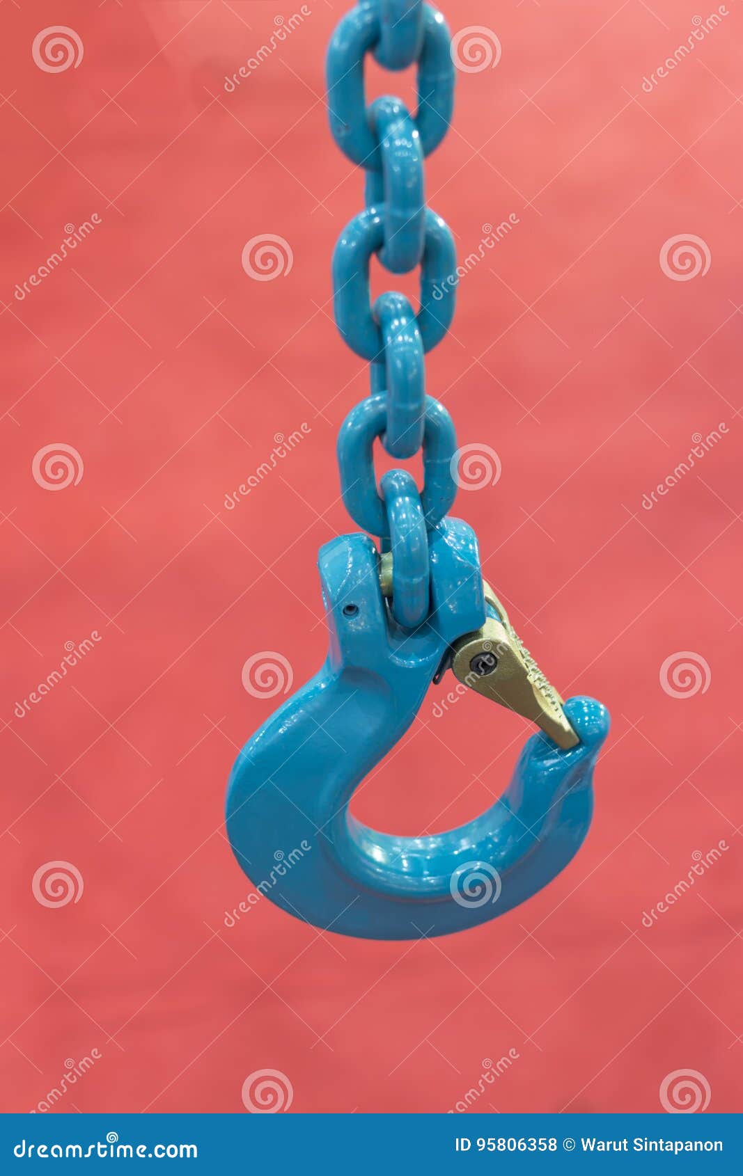 Industrial Blue Steel Chain with Hook Stock Photo - Image of hanging ...