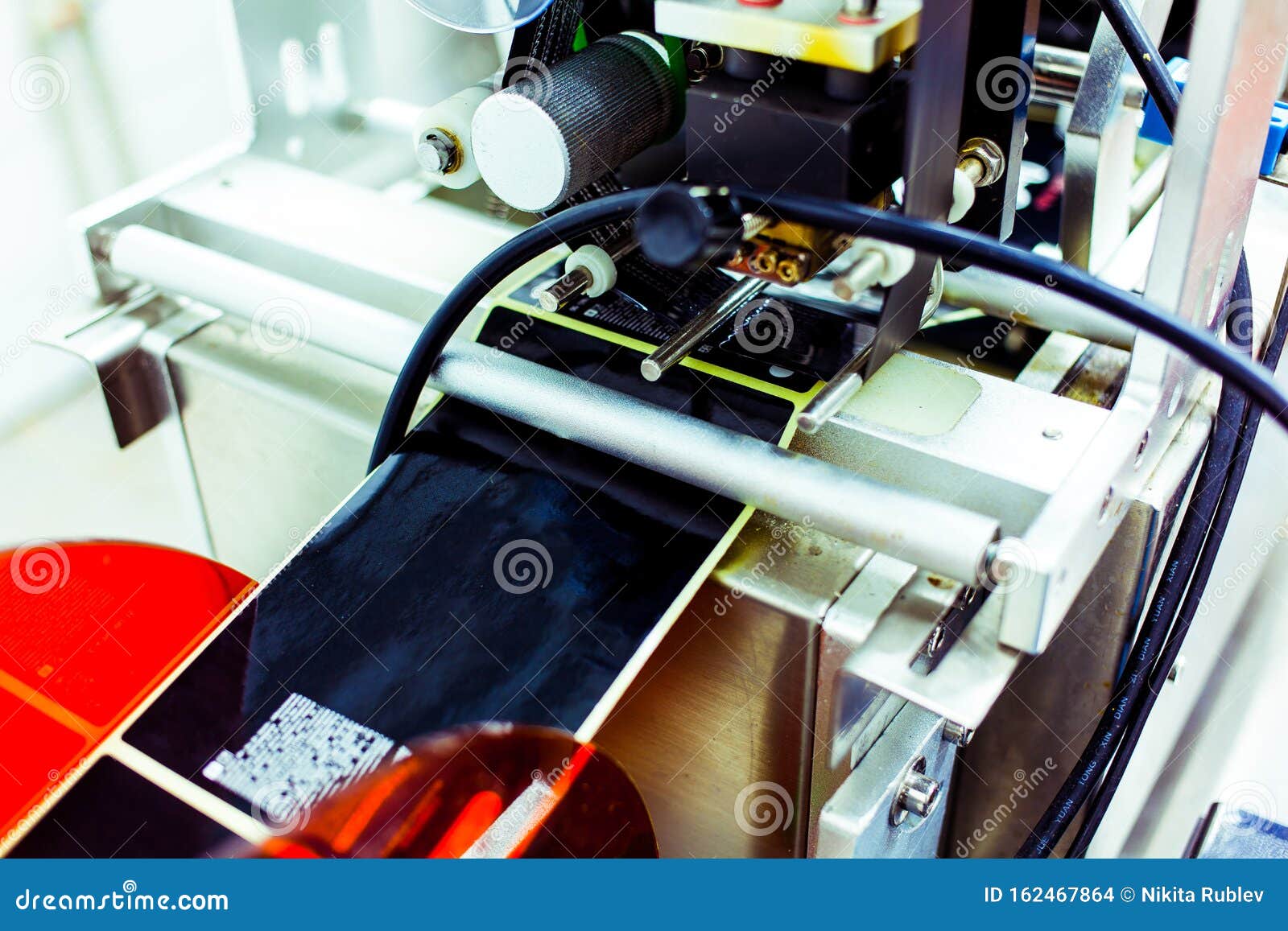Industrial Bottle Label Printing Machine Stock Photo - Image of ...