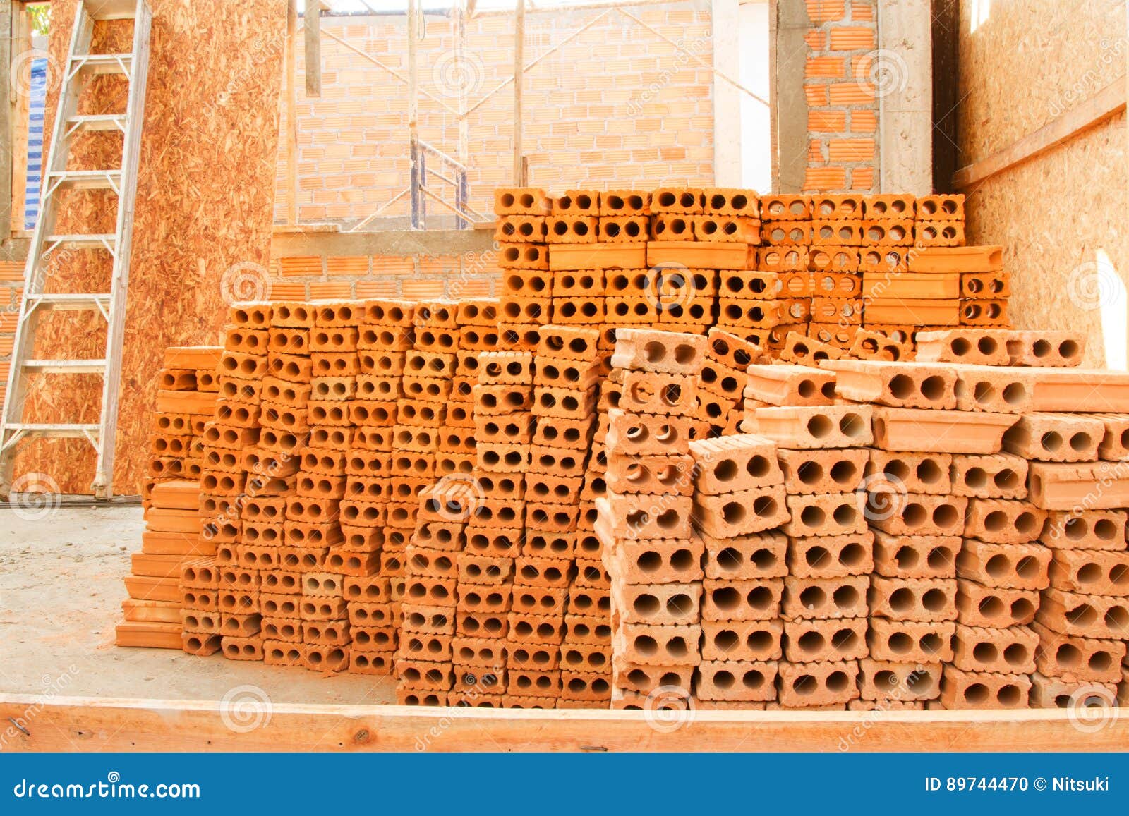 Industrial Bricks at Construction Site Stock Photo - Image of ...