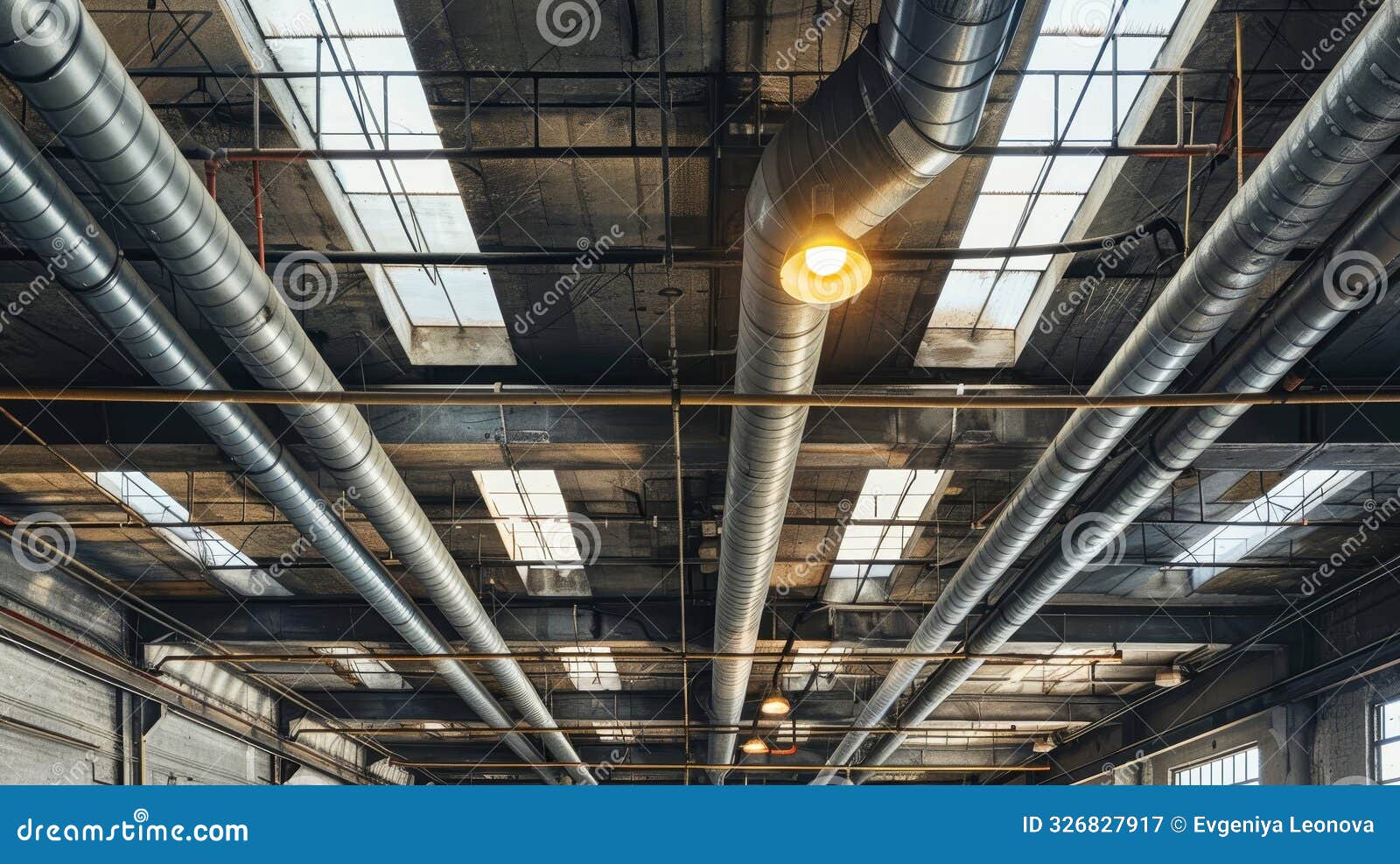 Industrial Building Ceiling With Ventilation Ducts And Lighting For ...