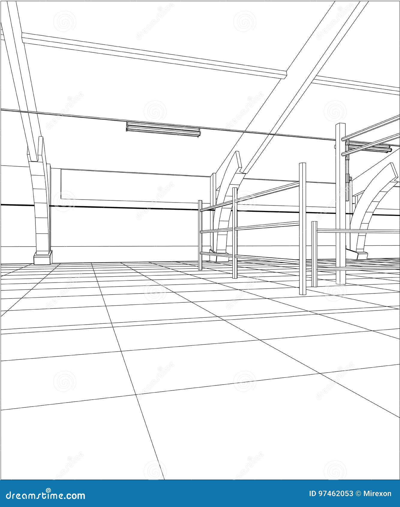 Industrial Building Constructions Indoor. Tracing Illustration of 3d ...