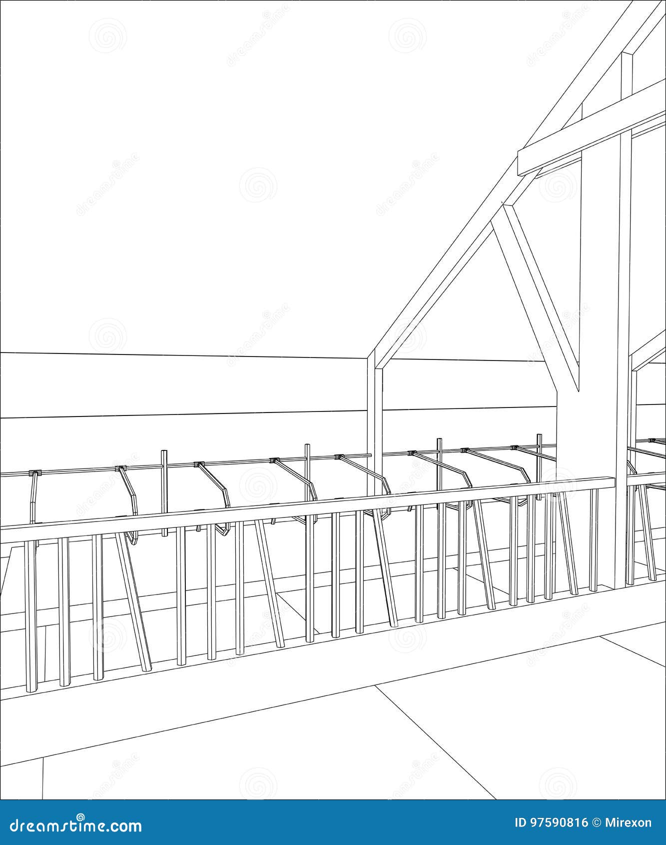 Industrial Building Constructions Indoor. Tracing Illustration of 3d ...