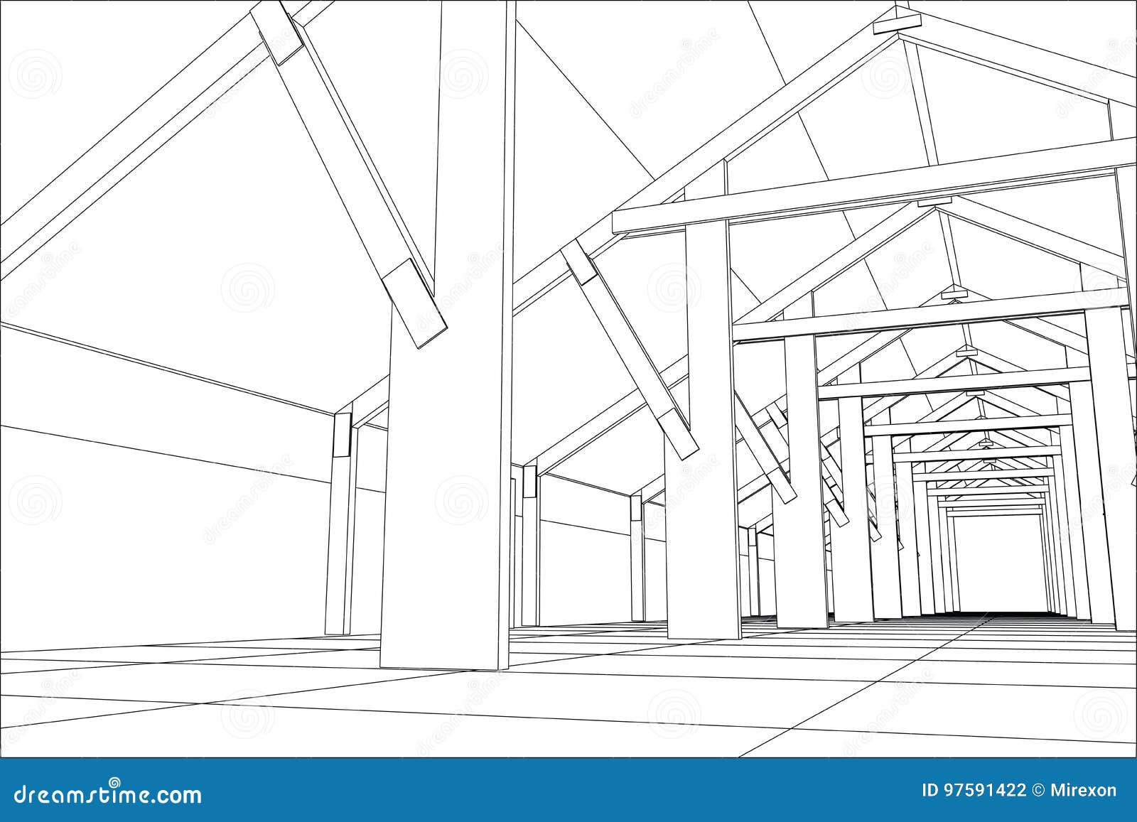 Industrial Building Constructions Indoor. Tracing Illustration of 3d ...