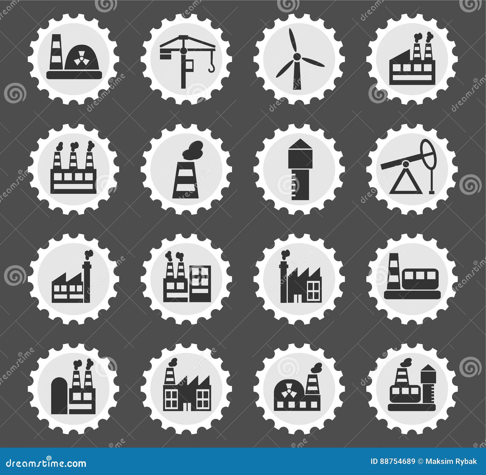 Industrial Building Icon Set Stock Illustration - Illustration of plant ...