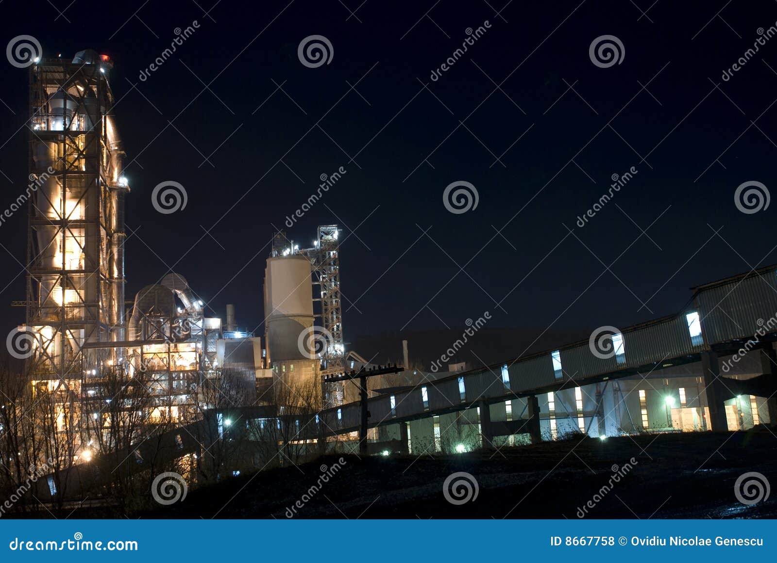Industrial Building in the Night Stock Photo - Image of production ...