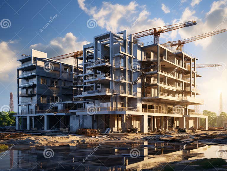 Industrial Building Under Construction, Construction Site Design Stock ...