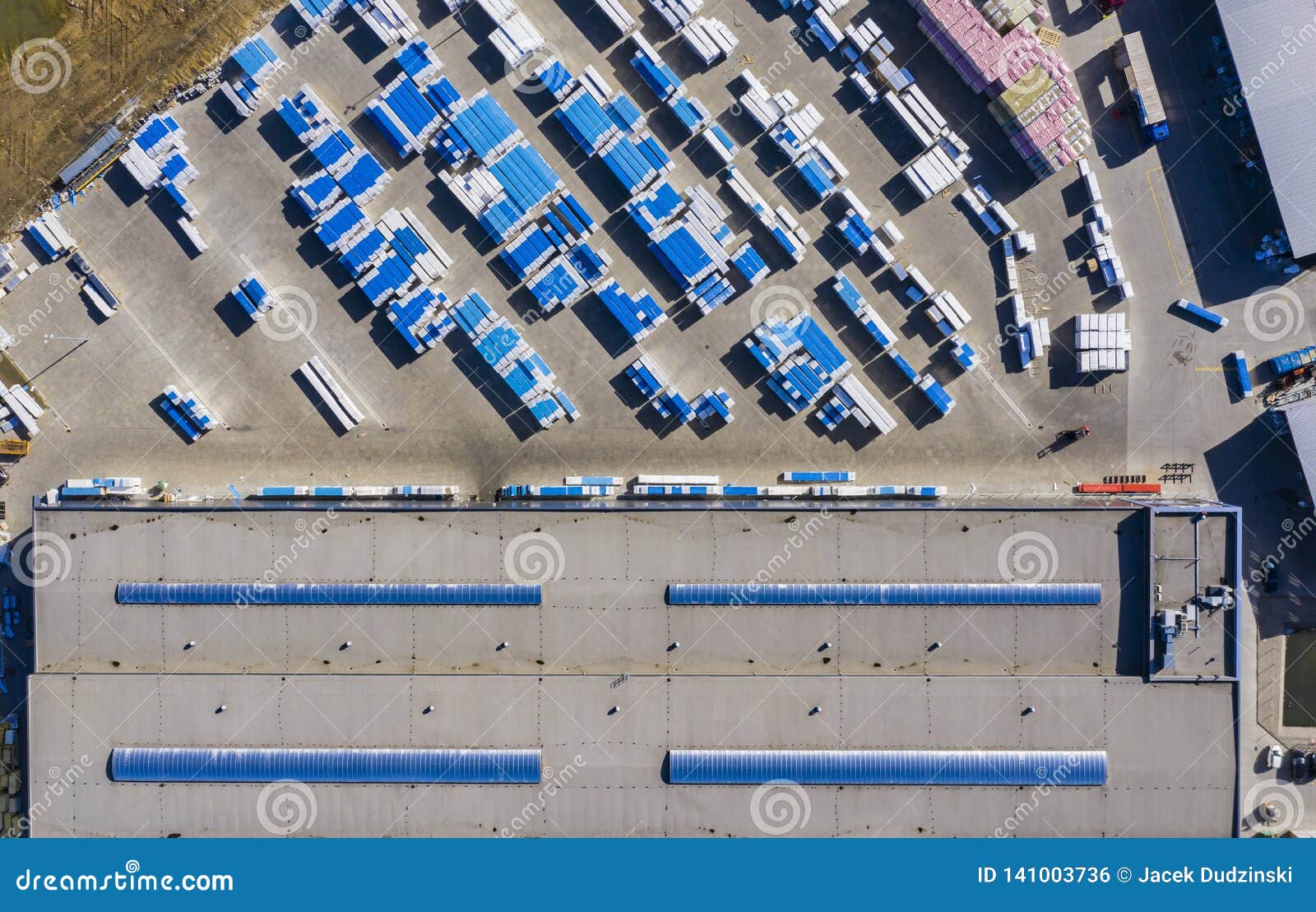 Industrial Building and Warehouse with Trucks. Aerial View Stock Photo ...