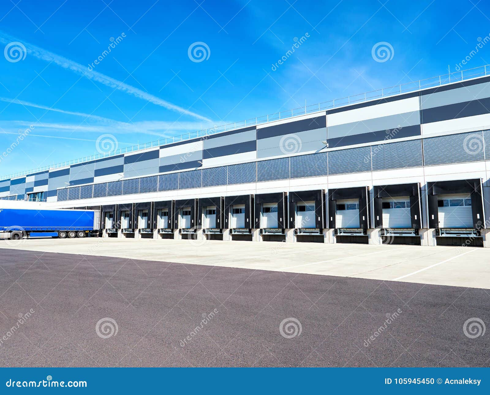 Industrial Building and Warehouse with Trucks Stock Photo - Image of ...
