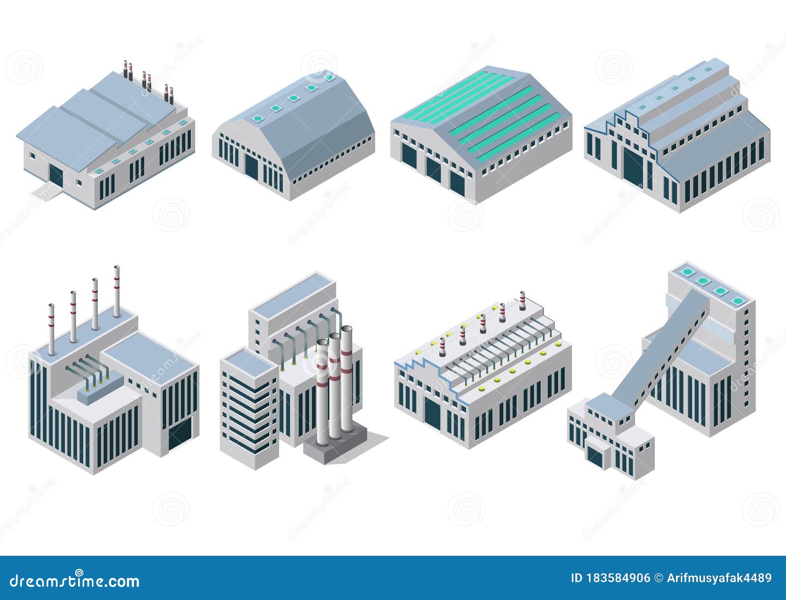Industrial Buildings Icon Set Stock Vector - Illustration of plan ...