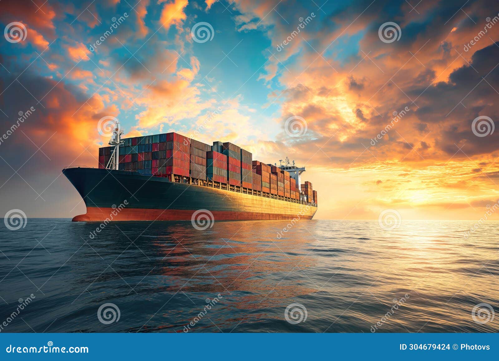 Industrial Cargo Container Ship is Floating in Ocean with Loaded ...