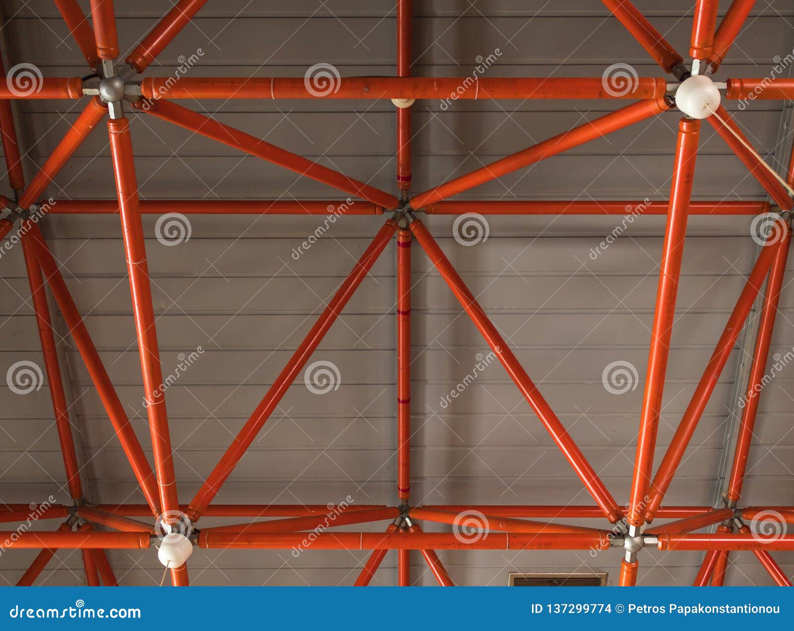 Industrial Ceiling Made of Red Iron Beams Stock Photo - Image of joints ...