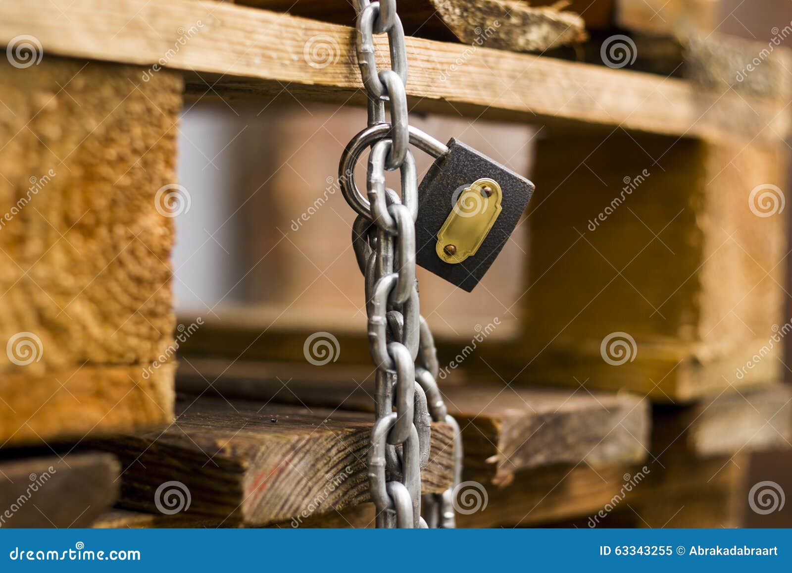 Industrial Chain with Padlock Pulled Wooden Pallets. Stock Image ...