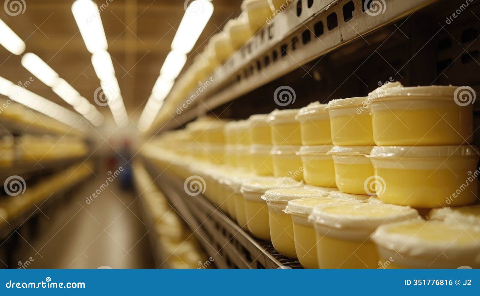 Industrial Cheese Factory Storage with Rows of Cheese Wheels on Shelves ...