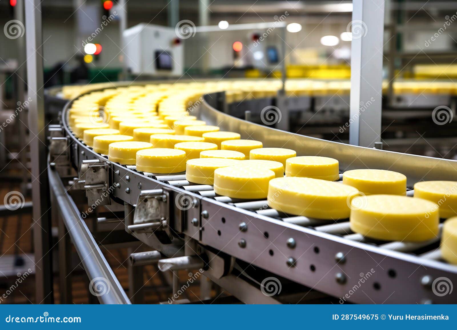 Industrial Cheese Production. Cheese on the Conveyor in the Industrial ...