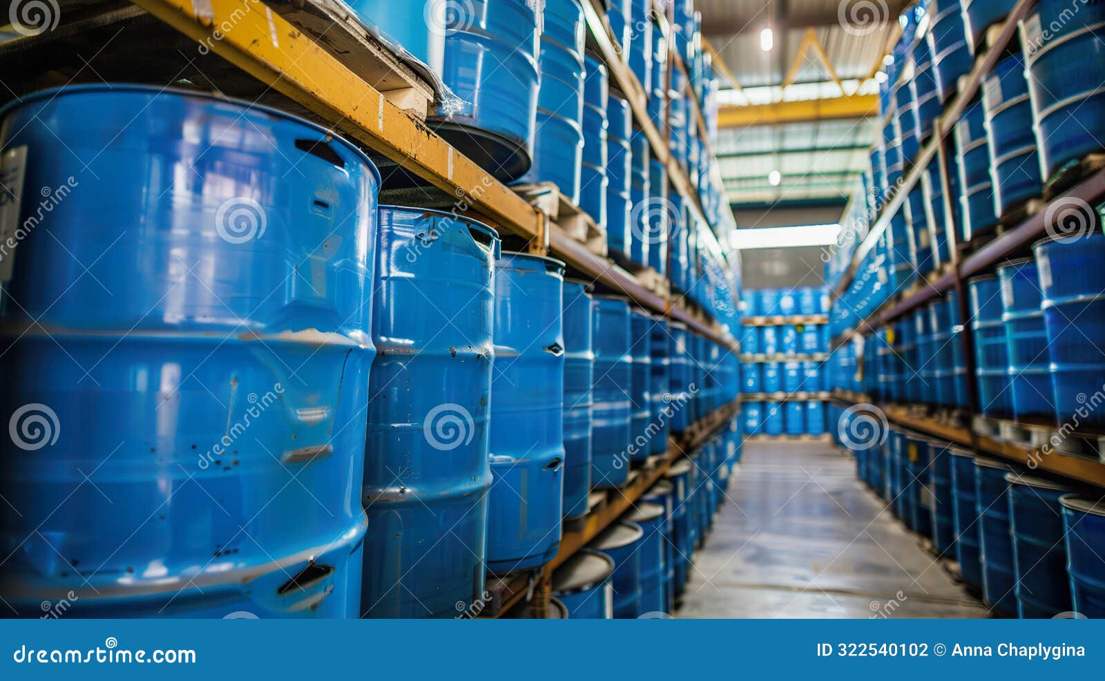 Industrial Chemical Storage Warehouse with Blue Containers Stock Photo ...