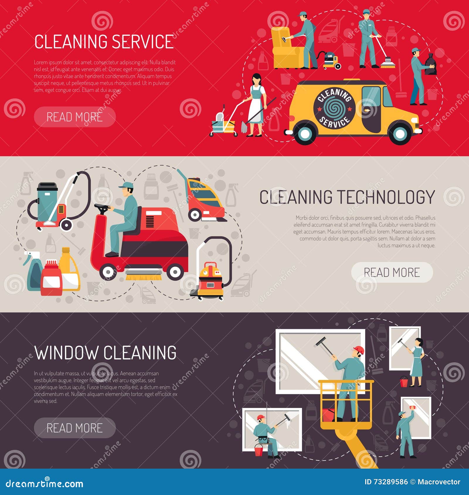 Industrial Cleaning Flat Horizontal Banners Set Stock Vector ...