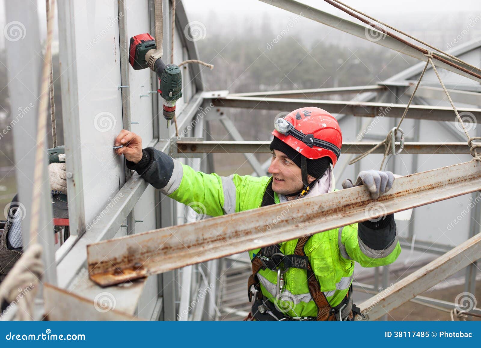 Industrial Climber on a Metal Construction Stock Image - Image of ...