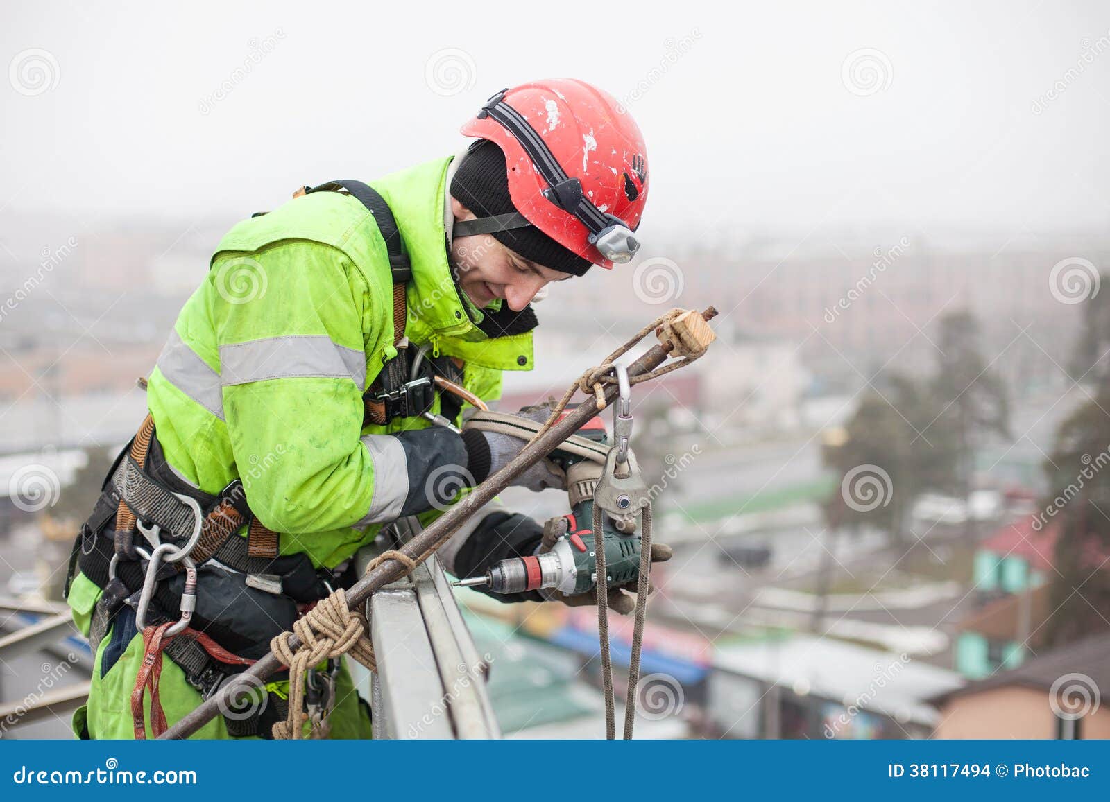 Industrial Climber on a Metal Construction Stock Photo - Image of ...