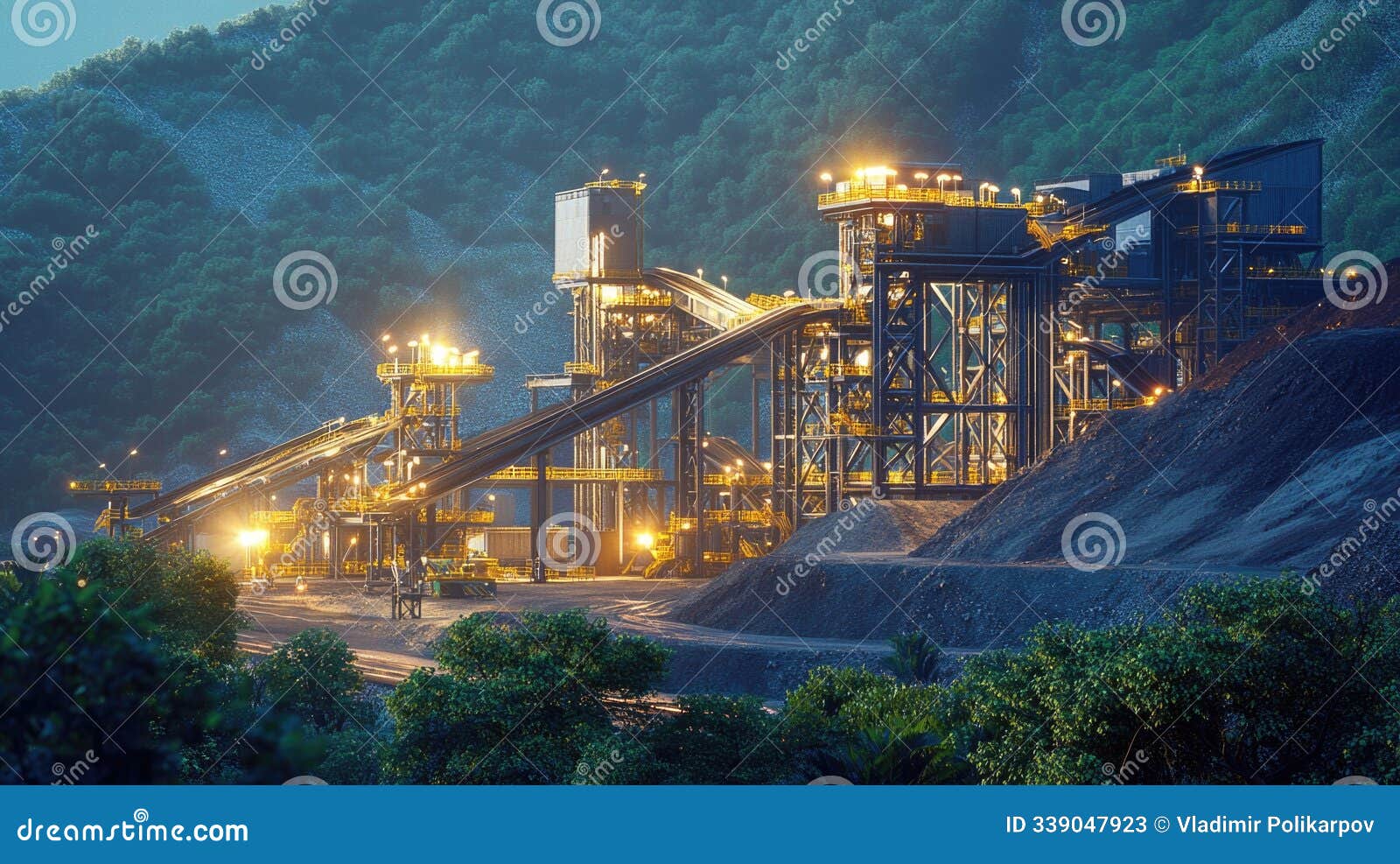 Industrial Coal Mining Facility with a Working Conveyor Belt ...